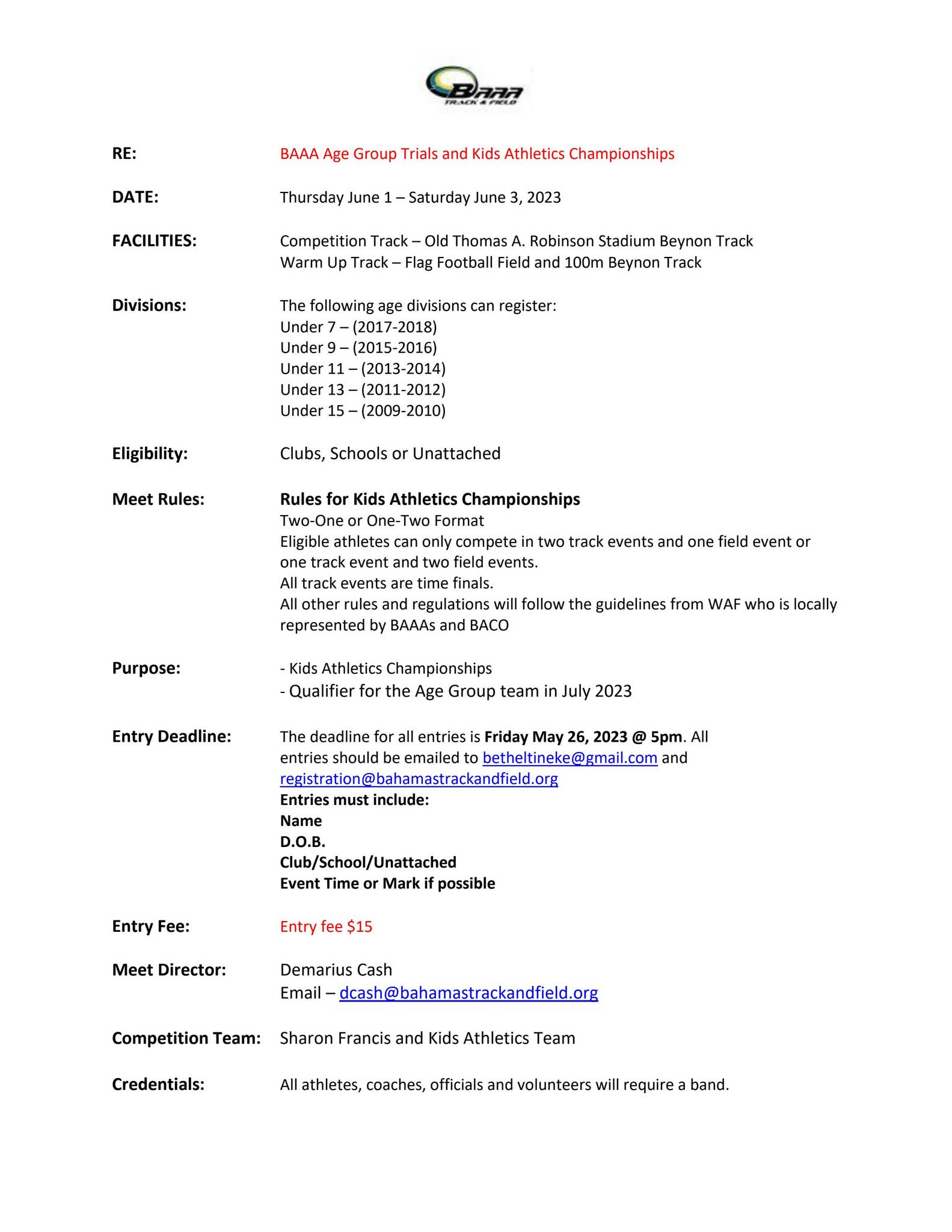 BAAA 2023 Age Group Trials and Kids Championships by Kermit Taylor - Issuu