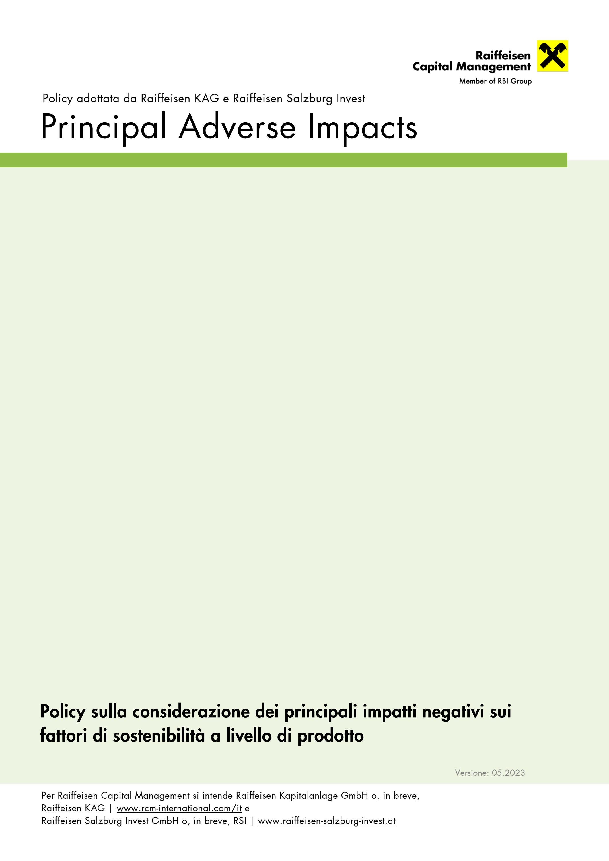 Principal Adverse Impacts, policy di Raiffeisen Capital Management ...