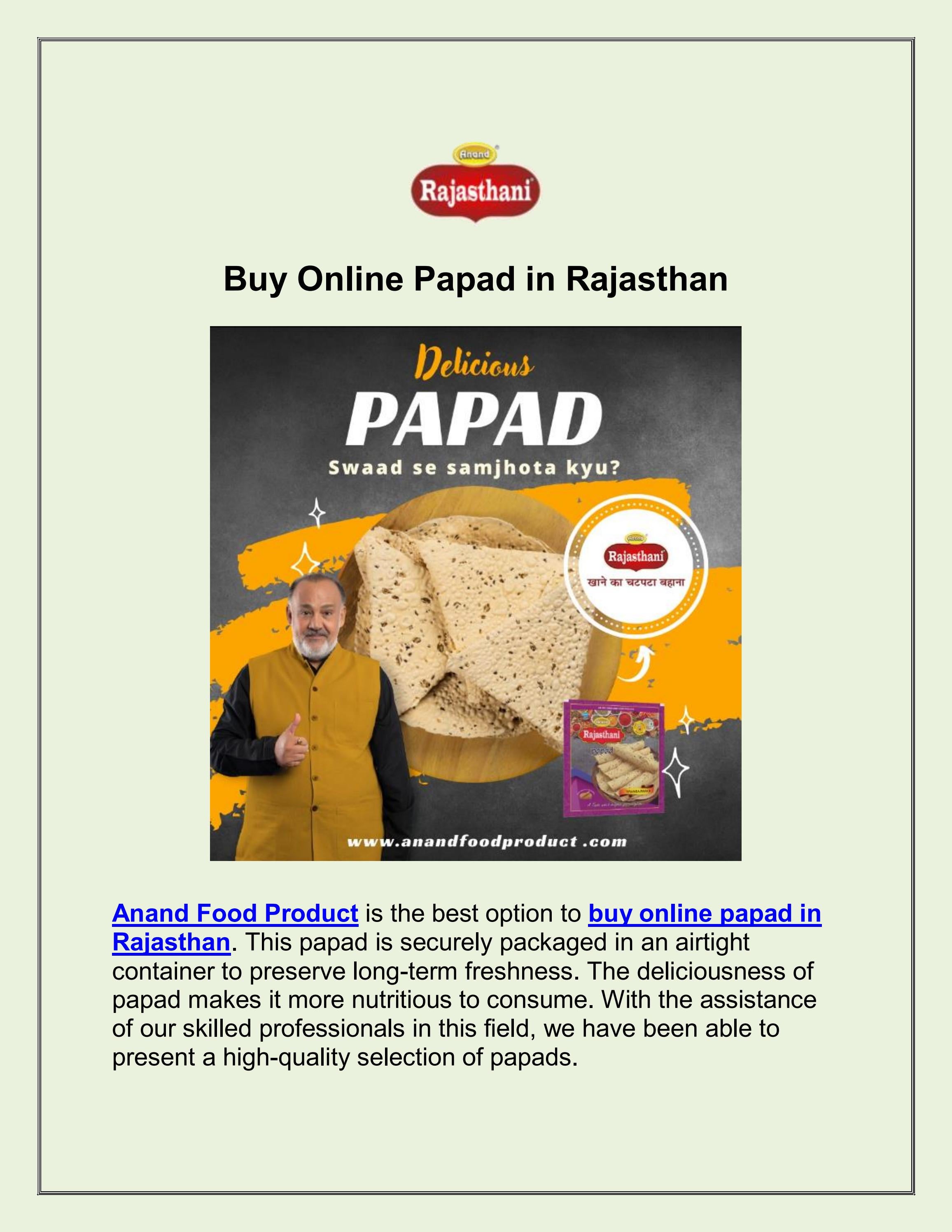 Buy Online Papad in Rajasthan by Anand food product - Issuu