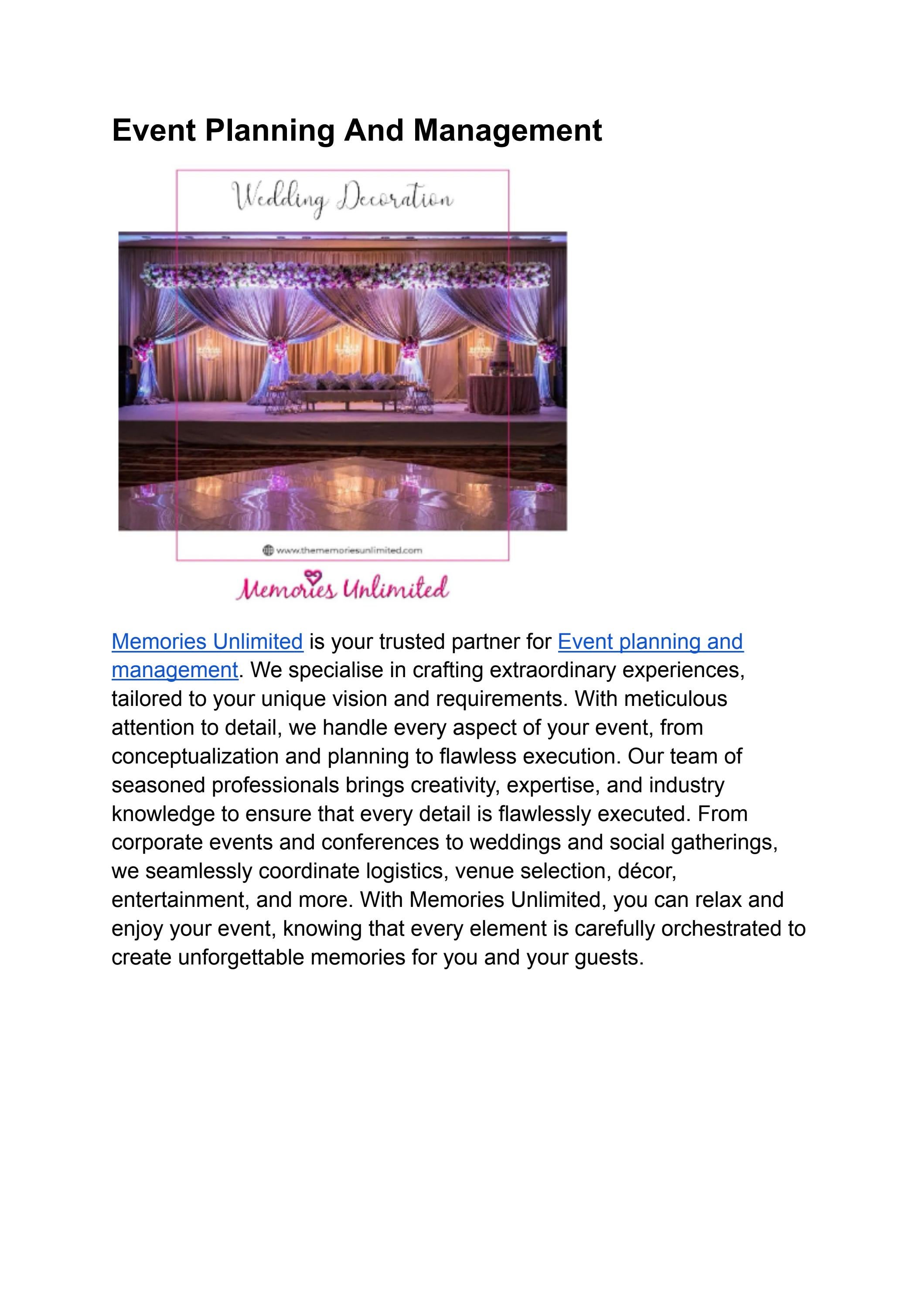 Event Management Company | Memories Unlimited by memories unlimited - Issuu