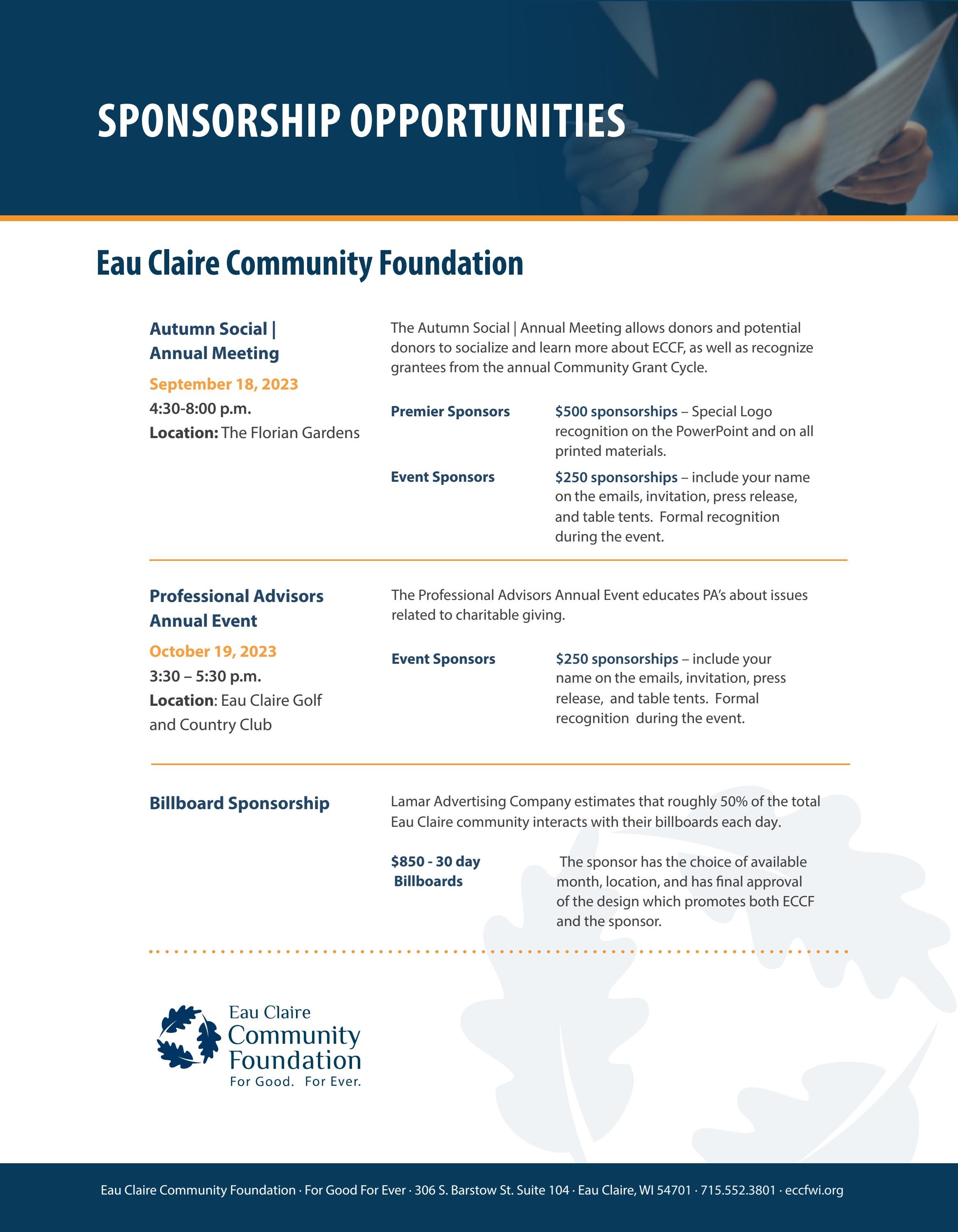 Sponsorship Opportunities by Eau Claire Community Foundation - Issuu