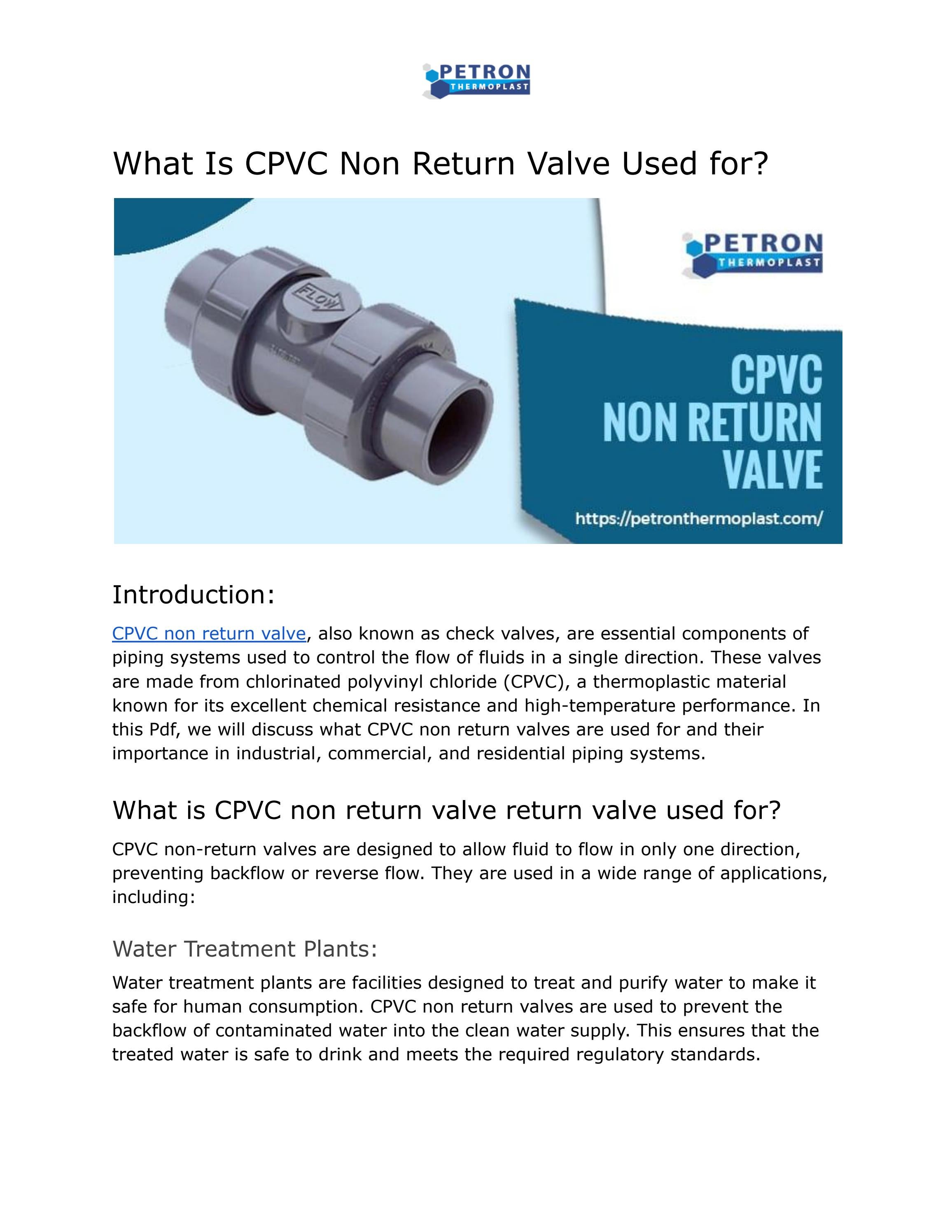 What Is CPVC Non Return Valve Used for? by PetronThermoPlast - Issuu