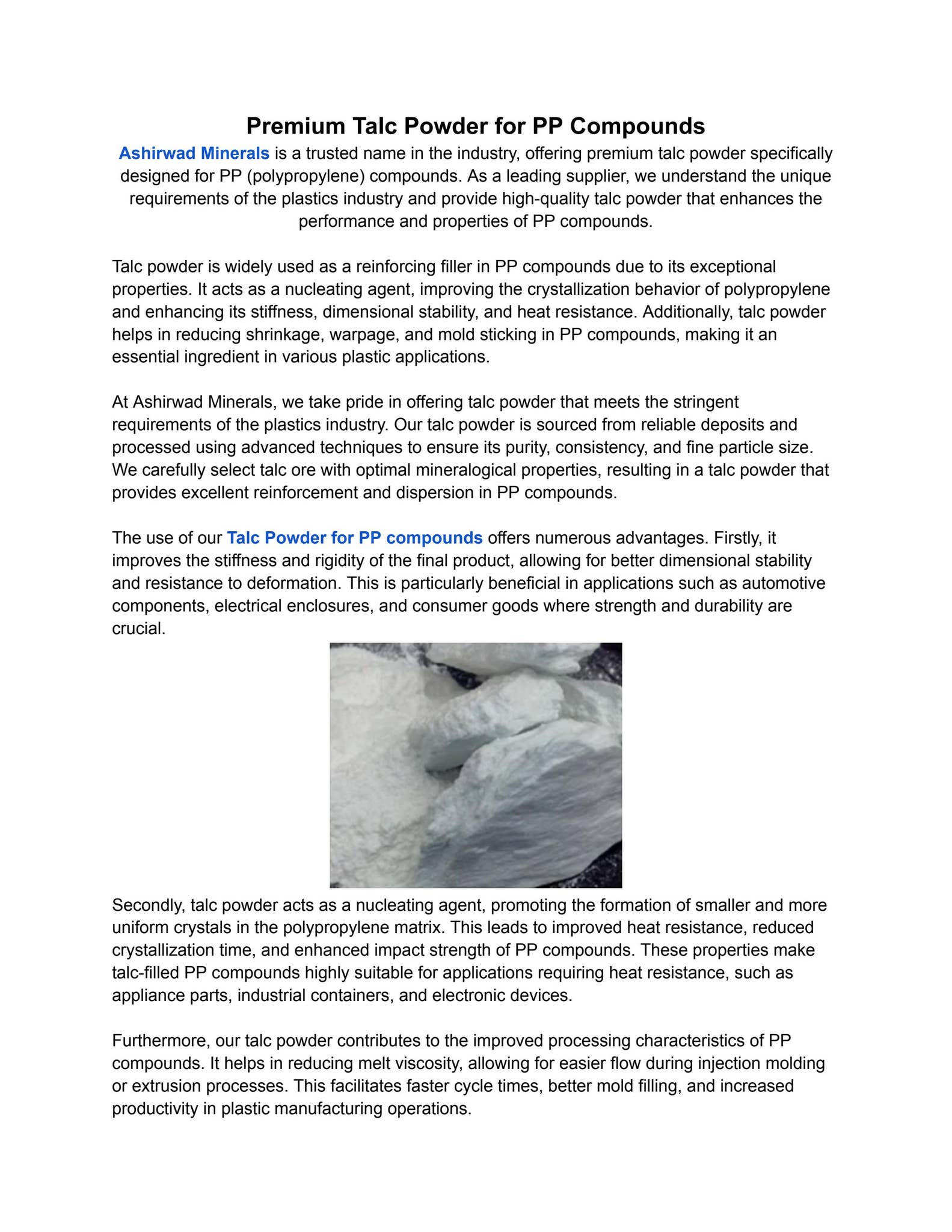 Premium Talc Powder for PP Compounds by Ashirwad Minerals - Issuu