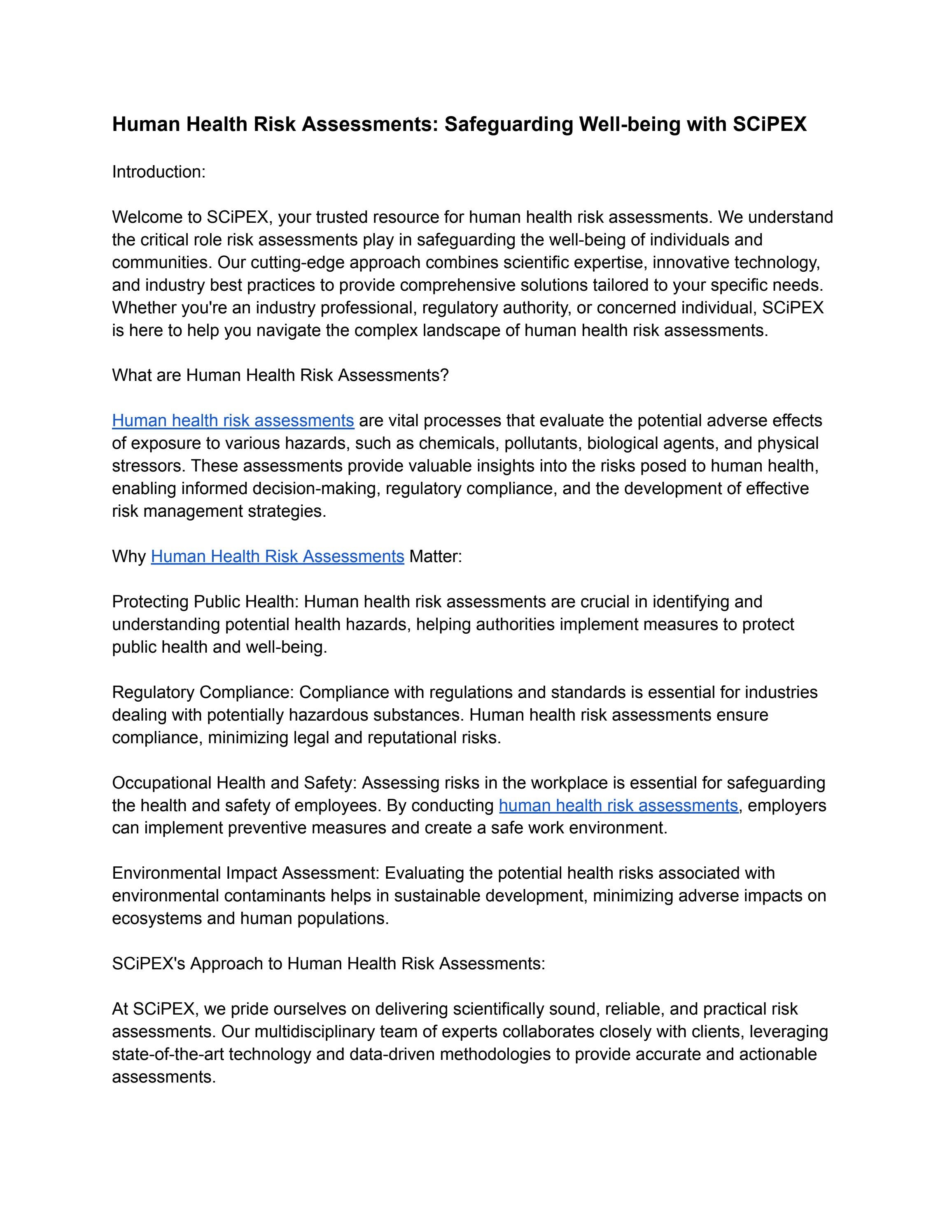 Human Health Risk Assessments: Safeguarding Well-being with SCiPEX by ...