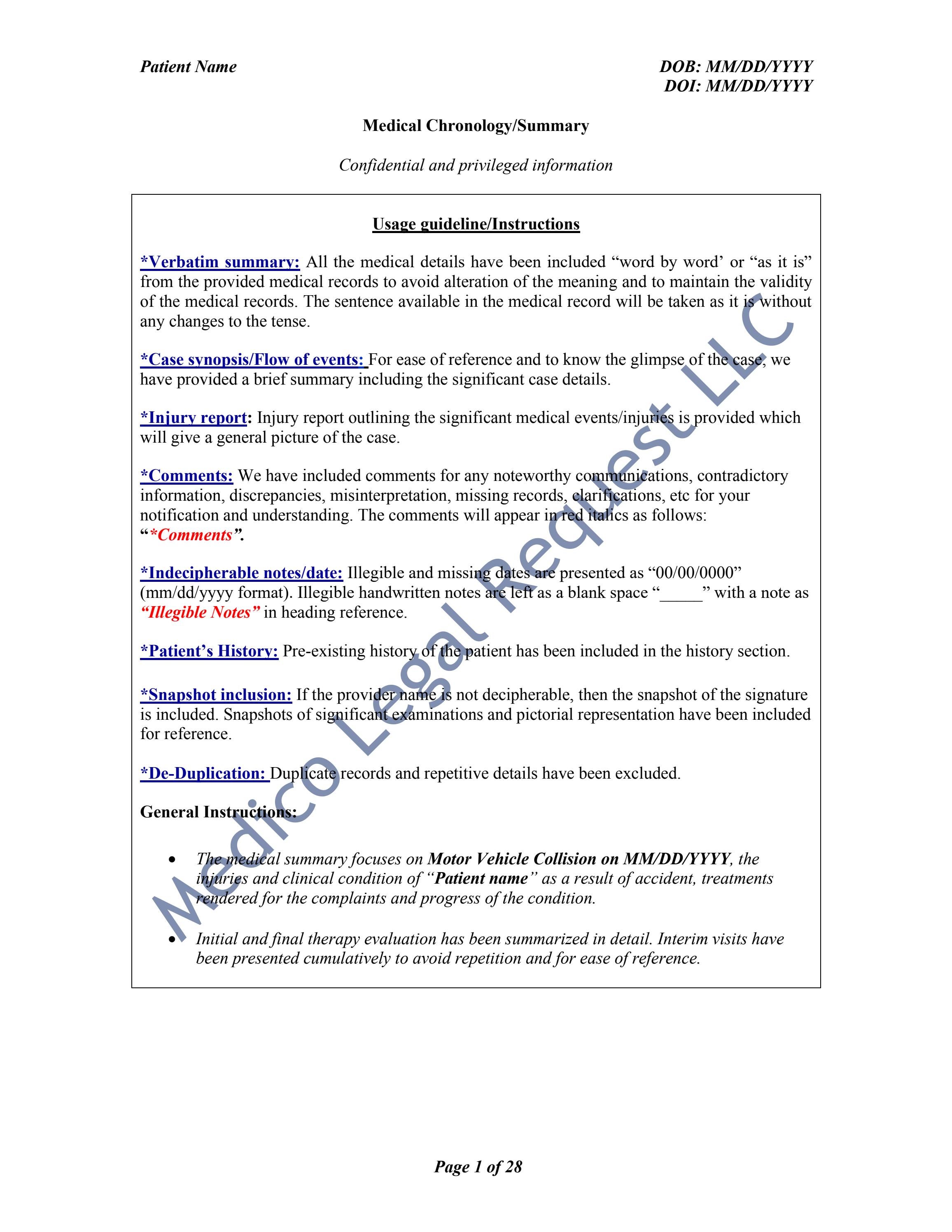 Sample Medical Chronology - Personal Injury Case Reviews - Medico Legal ...