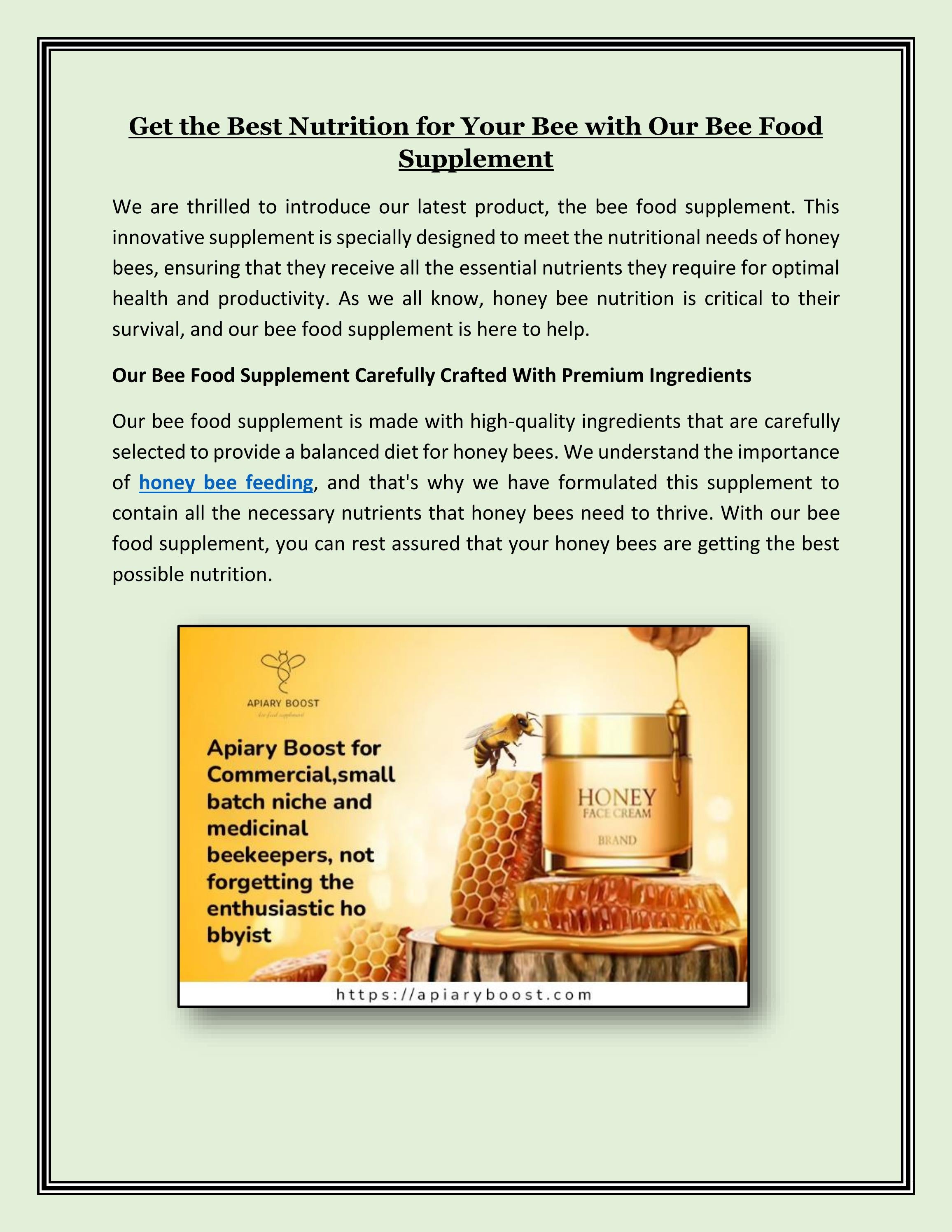 Get the Best Nutrition for Your Bee with Our Bee Food Supplement by ...