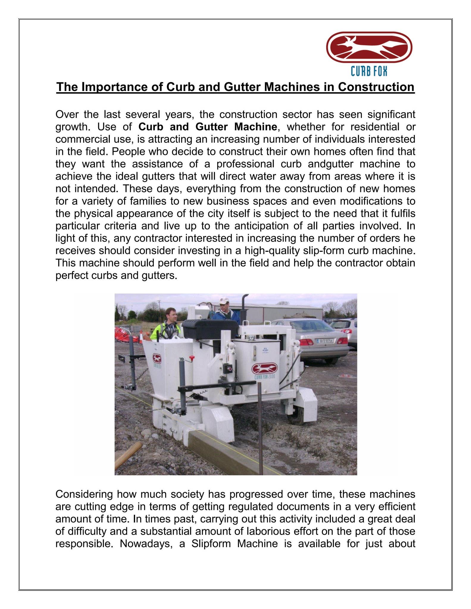 The Importance of Curb and Gutter Machines in Construction by Curbfox ...