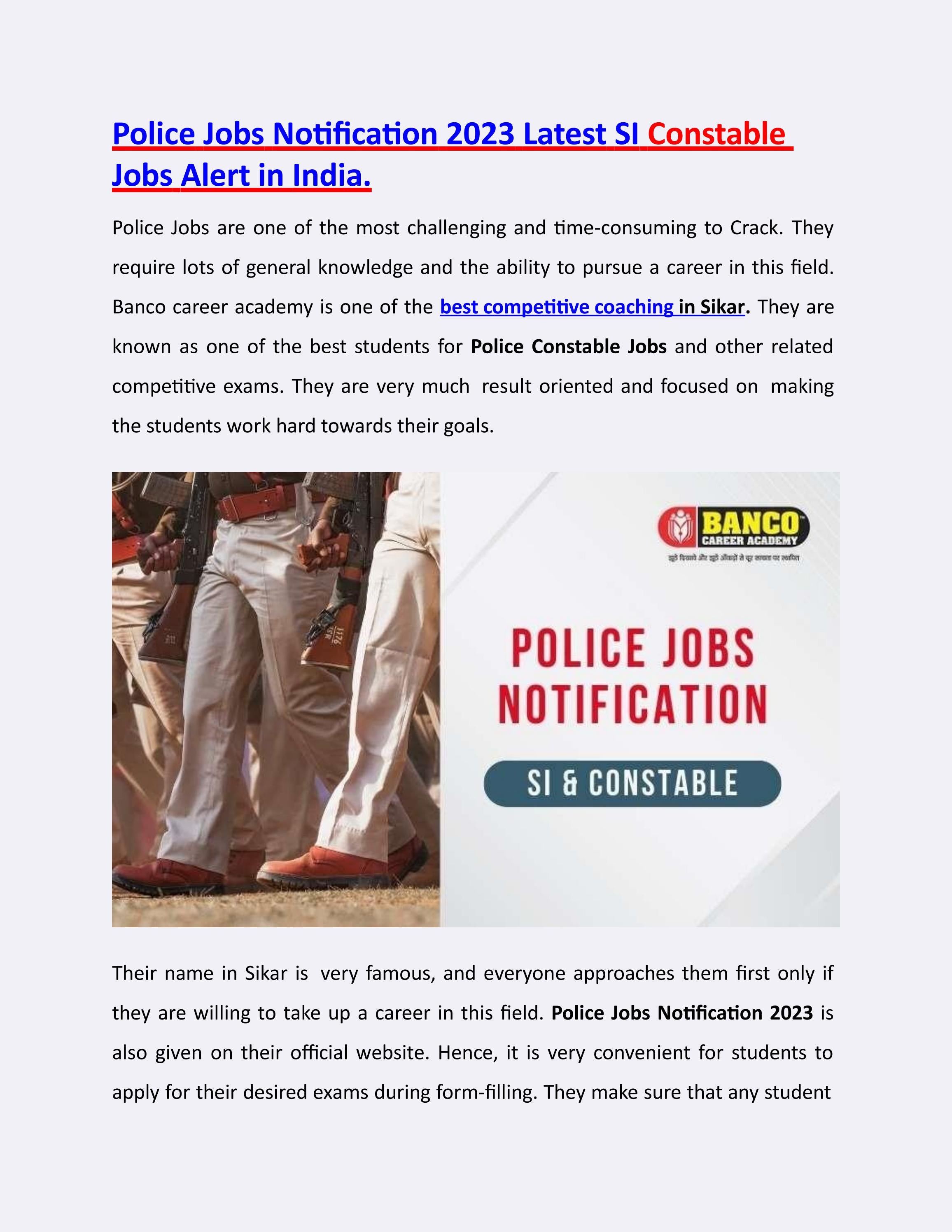 Police Jobs Notification 2023 Latest SI Constable Jobs Alert in India ...