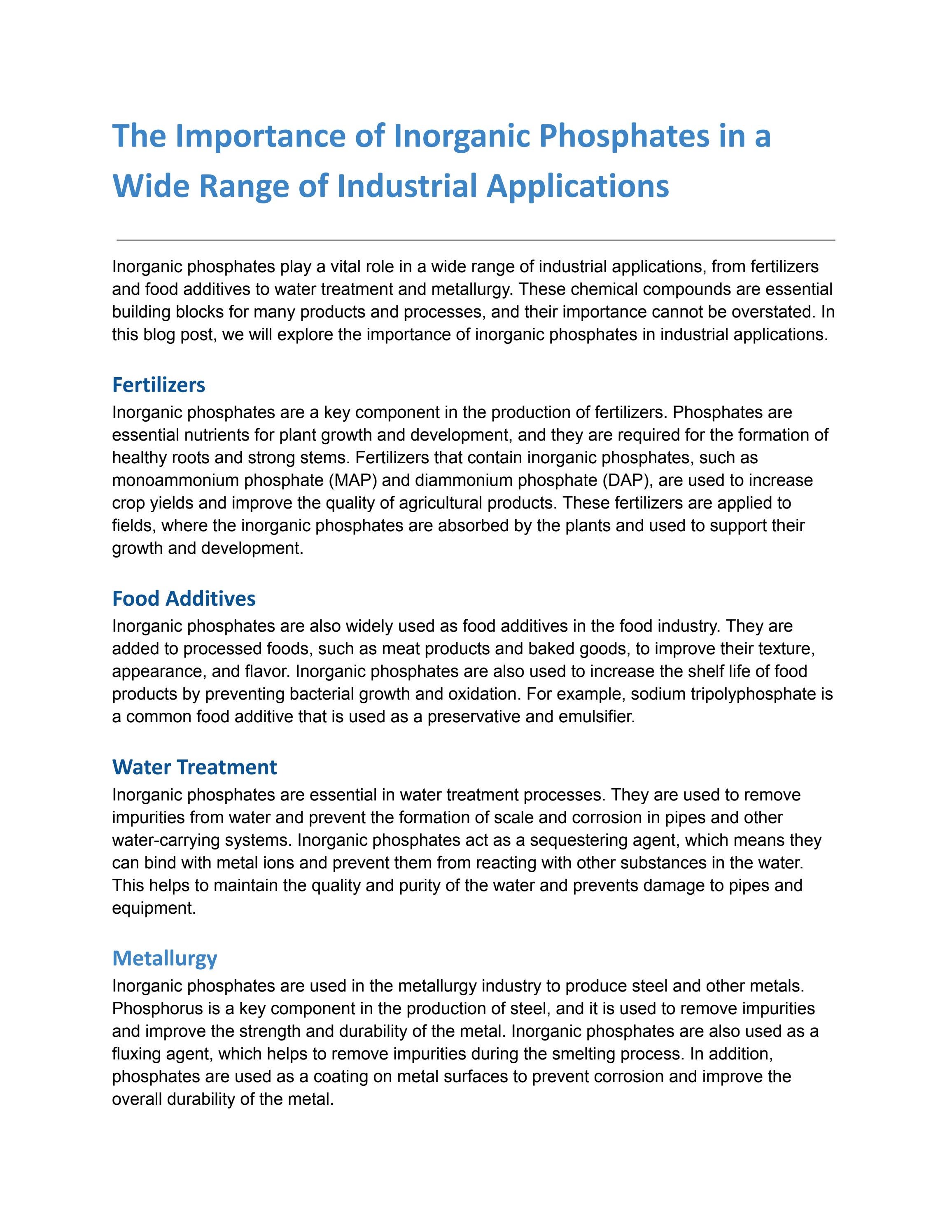 The Importance of Inorganic Phosphates in a Wide Range of Industrial ...