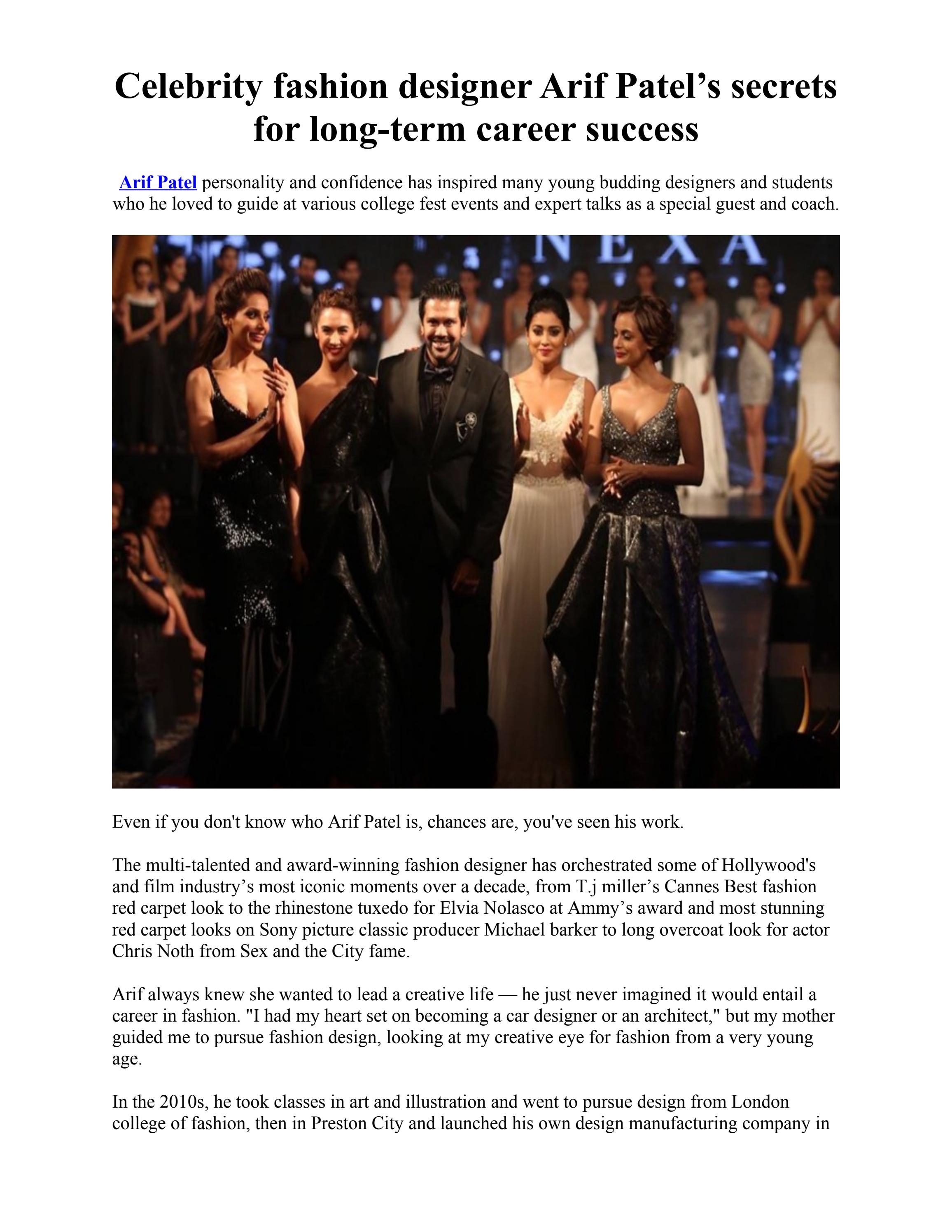Celebrity fashion designer Arif Patel’s secrets for long-term career ...