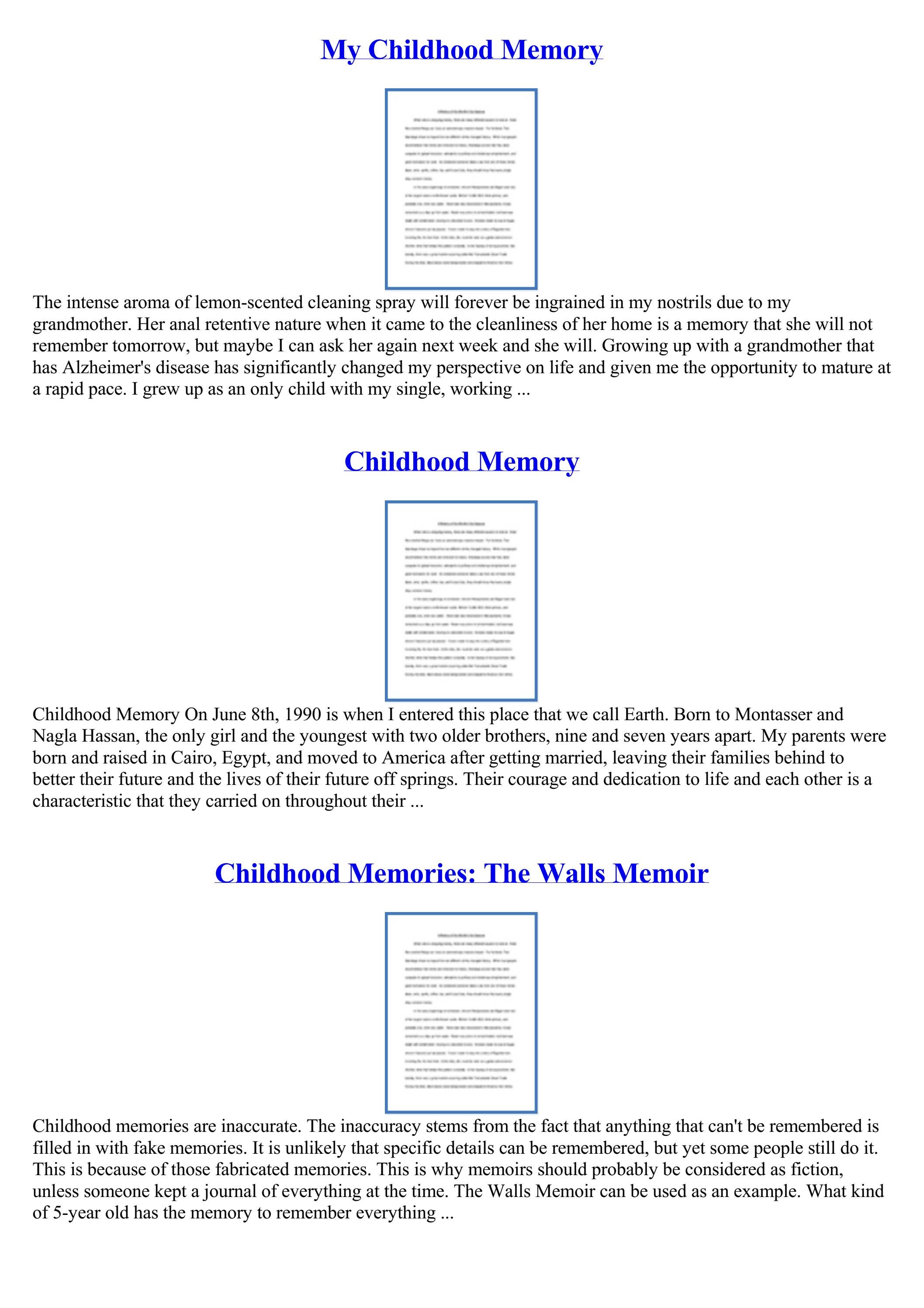 My Childhood Memories Essay