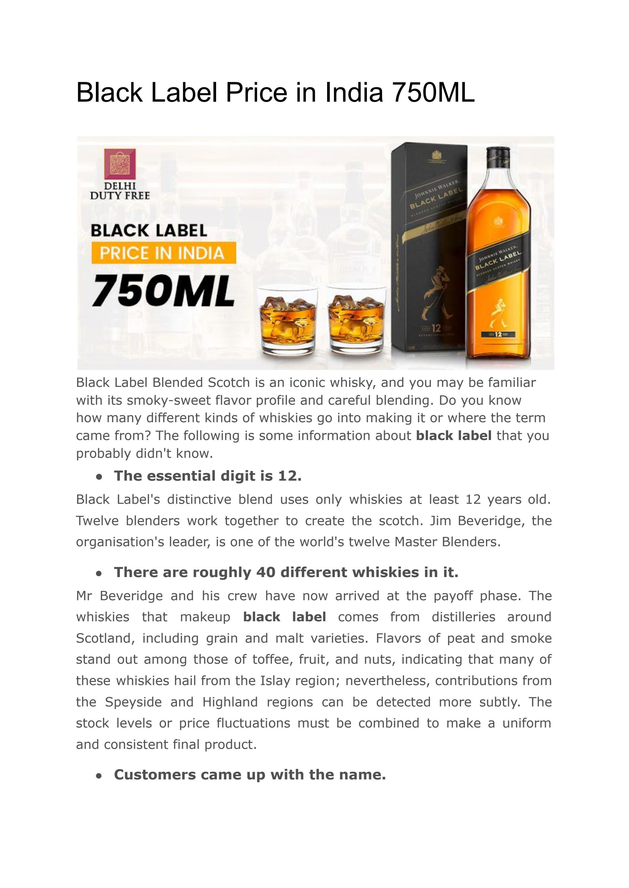 Black Label Price in India 750ML by Delhi Duty Free - Issuu