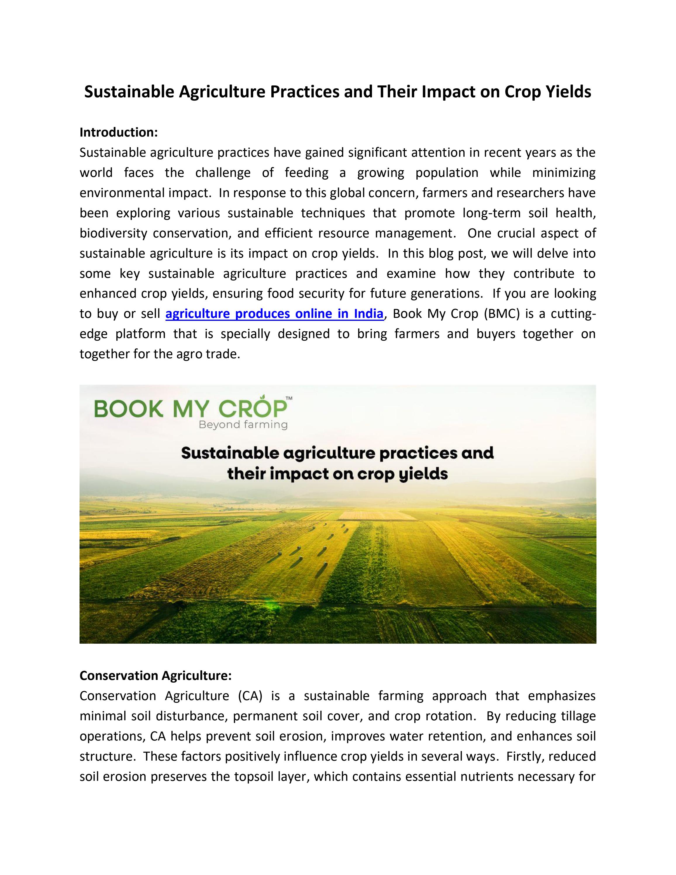 Sustainable Agriculture Practices and Their Impact on Crop Yields by ...