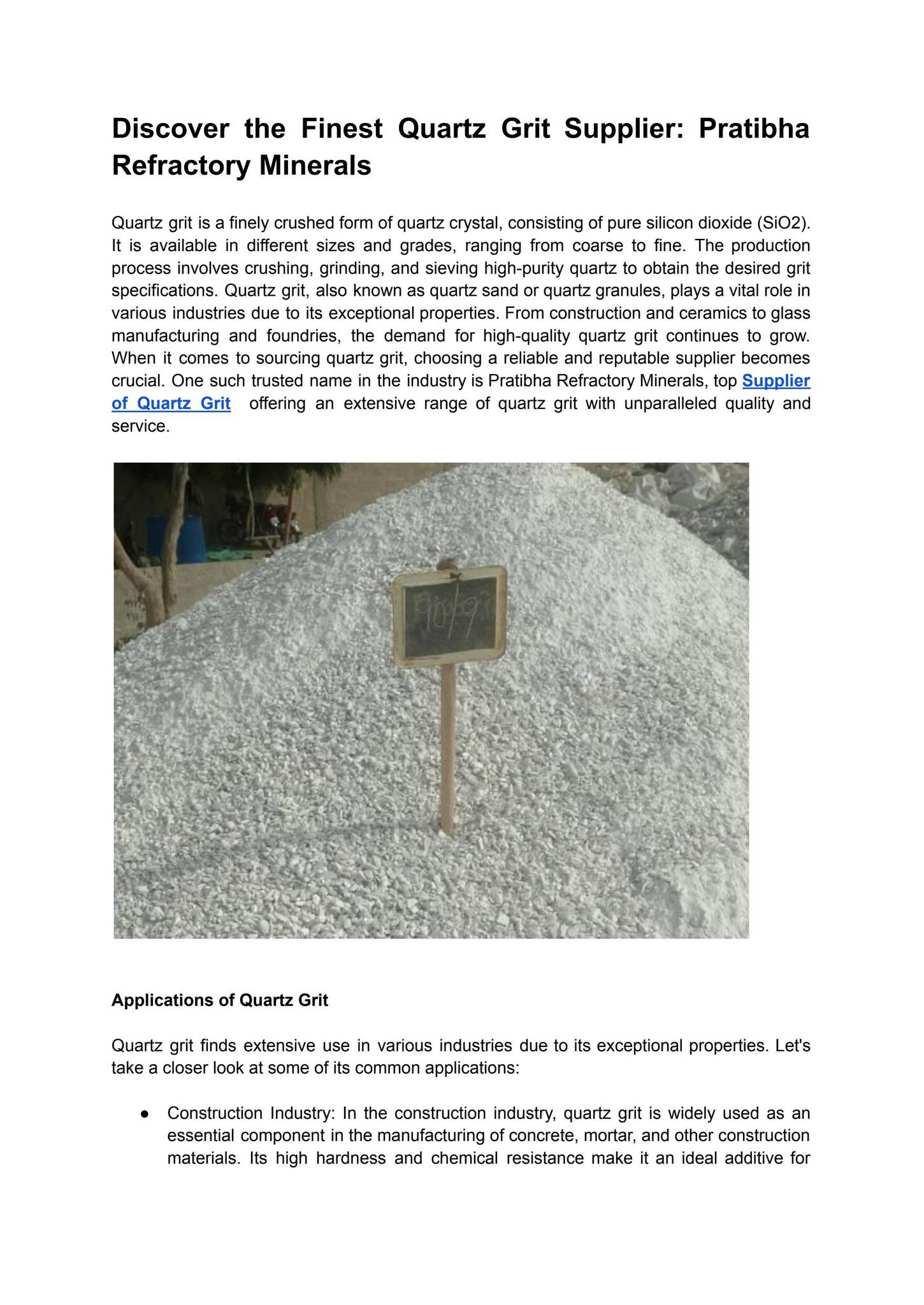 Discover the Finest Quartz Grit Supplier: Pratibha Refractory Minerals ...
