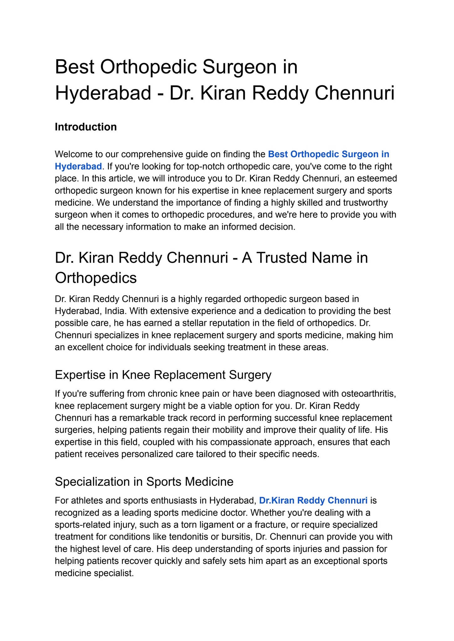 Best Orthopedic Surgeon in Hyderabad - Dr. Kiran Reddy Chennuri by ...