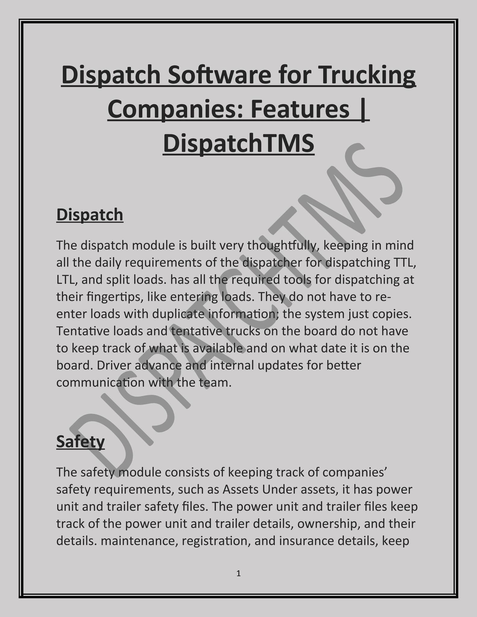 Features of Dispatch Software For Trucking Companies - DispatchTMS by DispatchTMS - Issuu