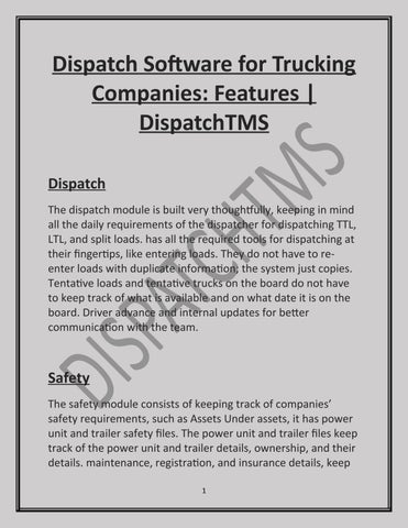 Features of Dispatch Software For Trucking Companies - DispatchTMS by DispatchTMS - Issuu