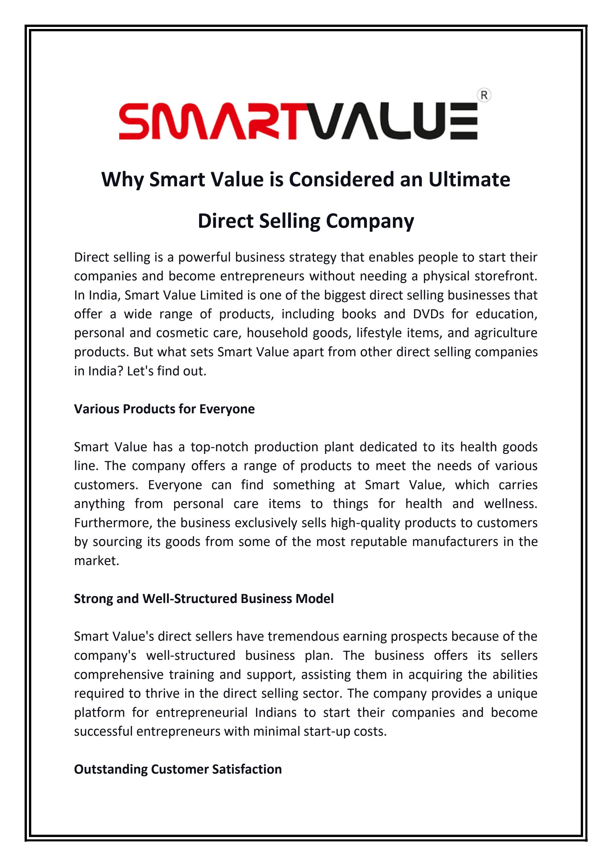 Why Smart Value is Considered an Ultimate Direct Selling Company by ...
