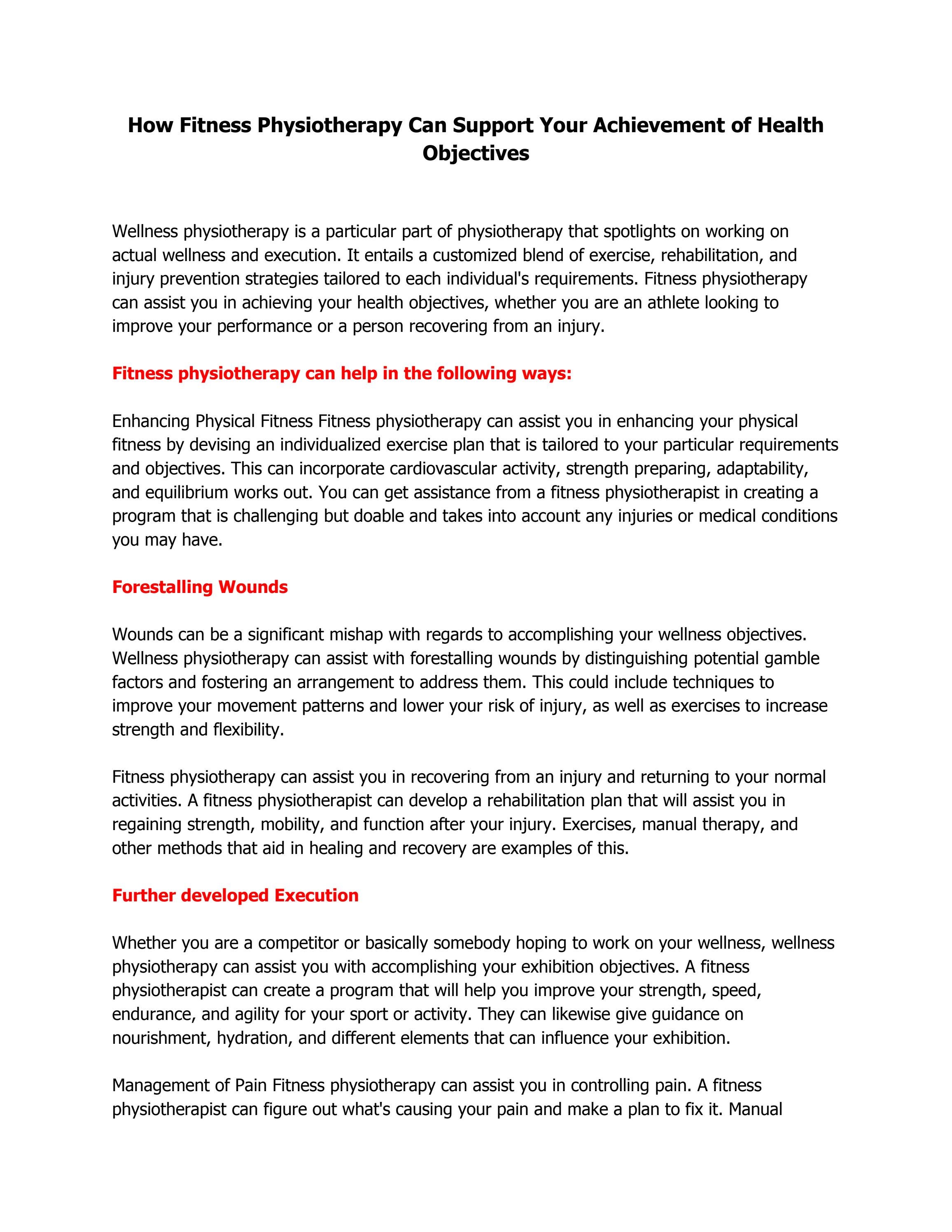 How Fitness Physiotherapy Can Support Your Achievement of Health ...