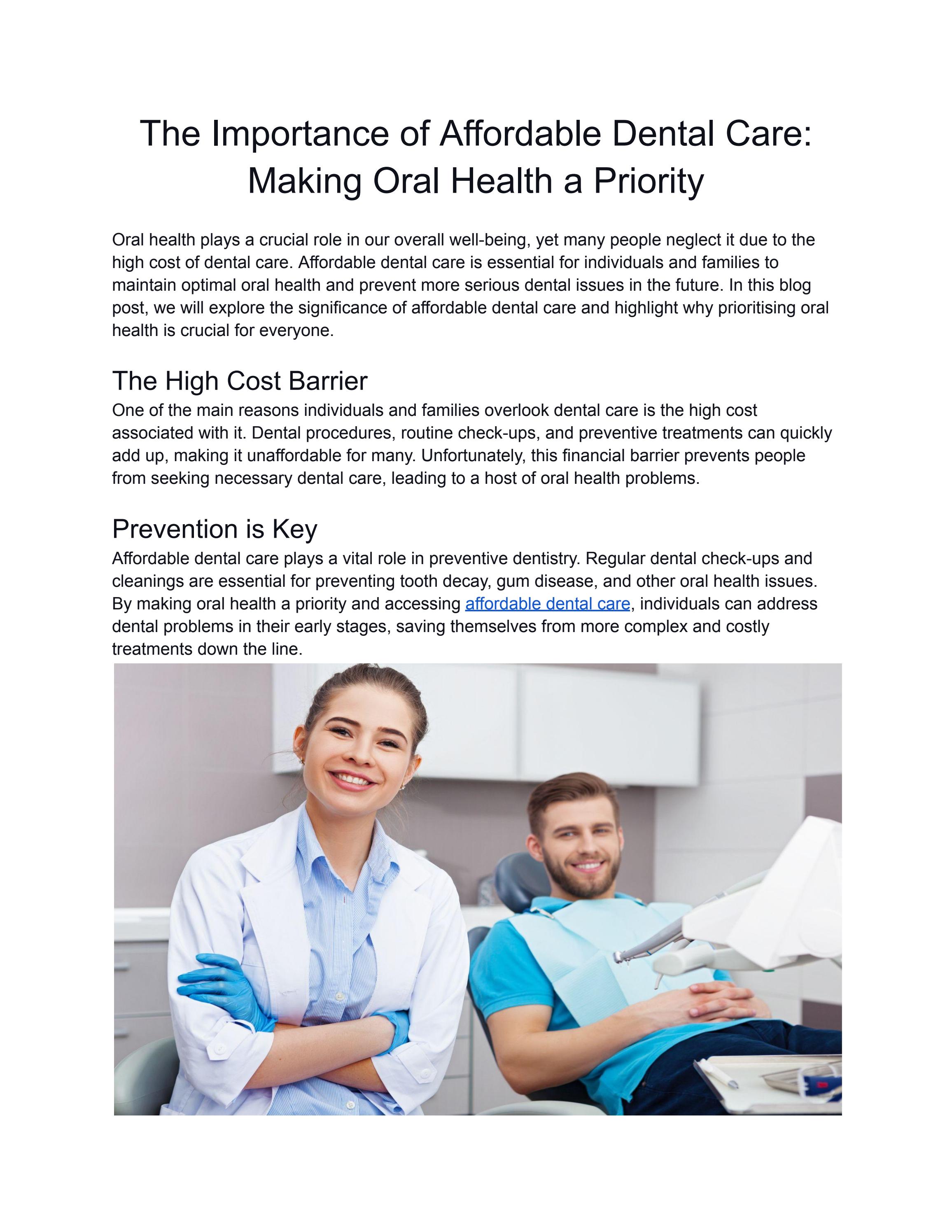 The Importance of Affordable Dental Care: Making Oral Health a Priority ...