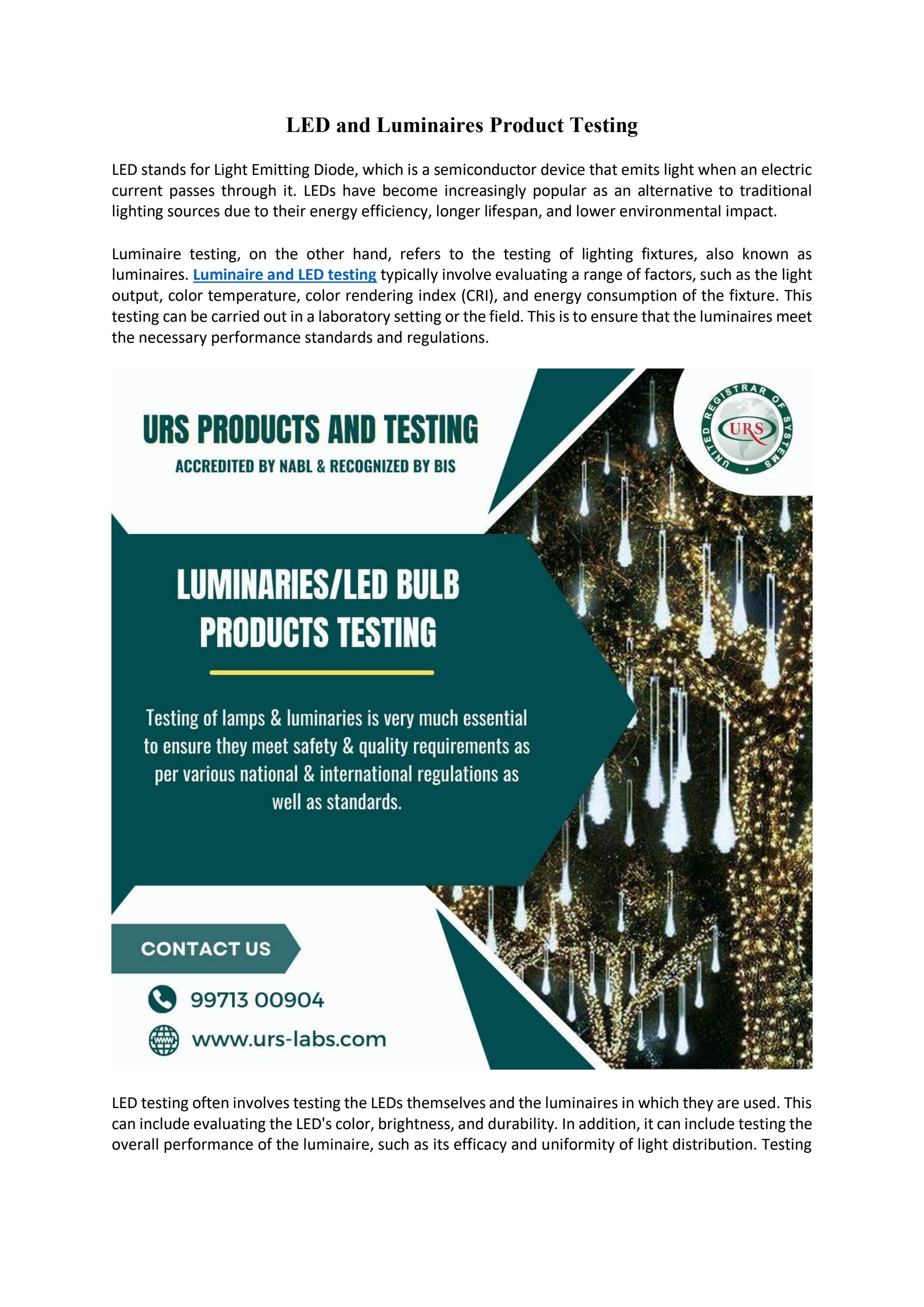 LED and Luminaires Product Testing by URS Labs - Issuu