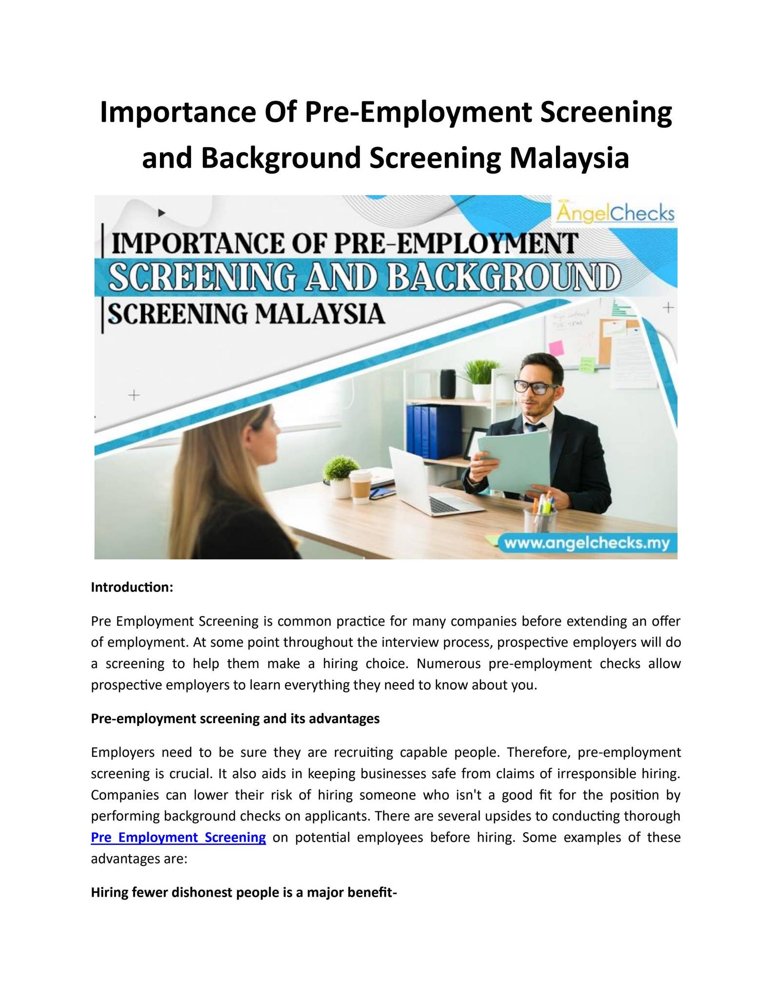 Importance Of Pre-Employment Screening and Background Screening Malaysia by Angel Checks - Issuu