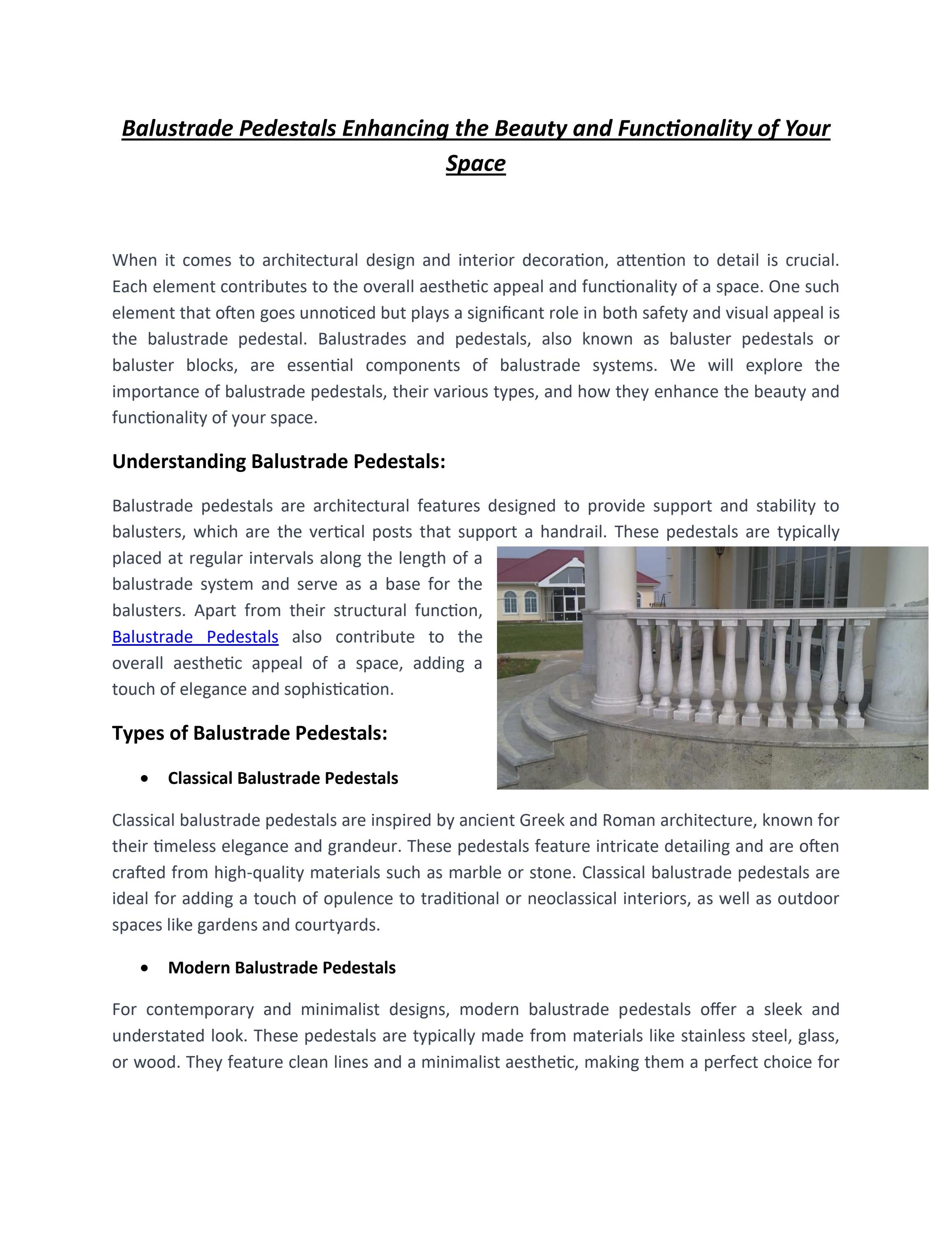 Balustrade Pedestals Enhancing The Beauty And Functionality Of Your Space By A Silvestri Co Issuu