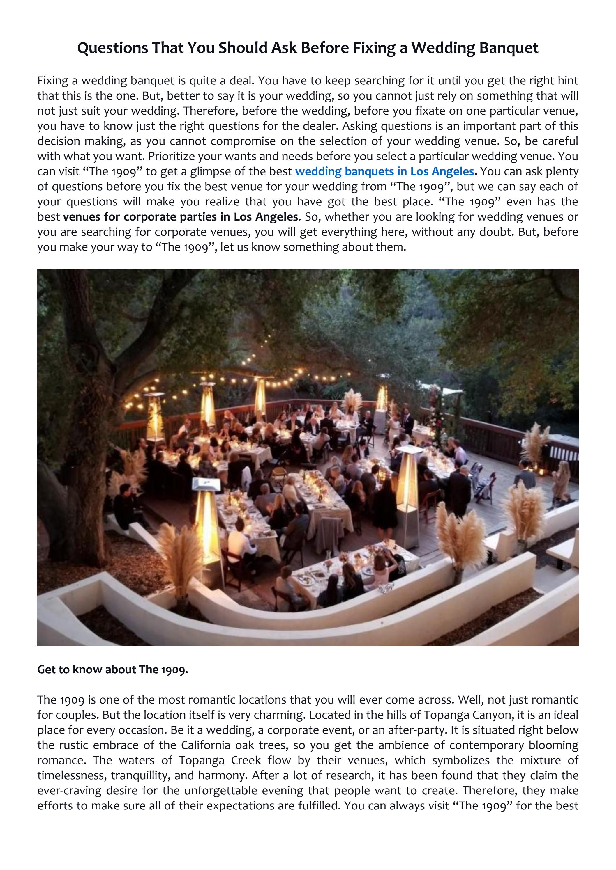 Questions That You Should Ask Before Fixing a Wedding Banquet by the ...