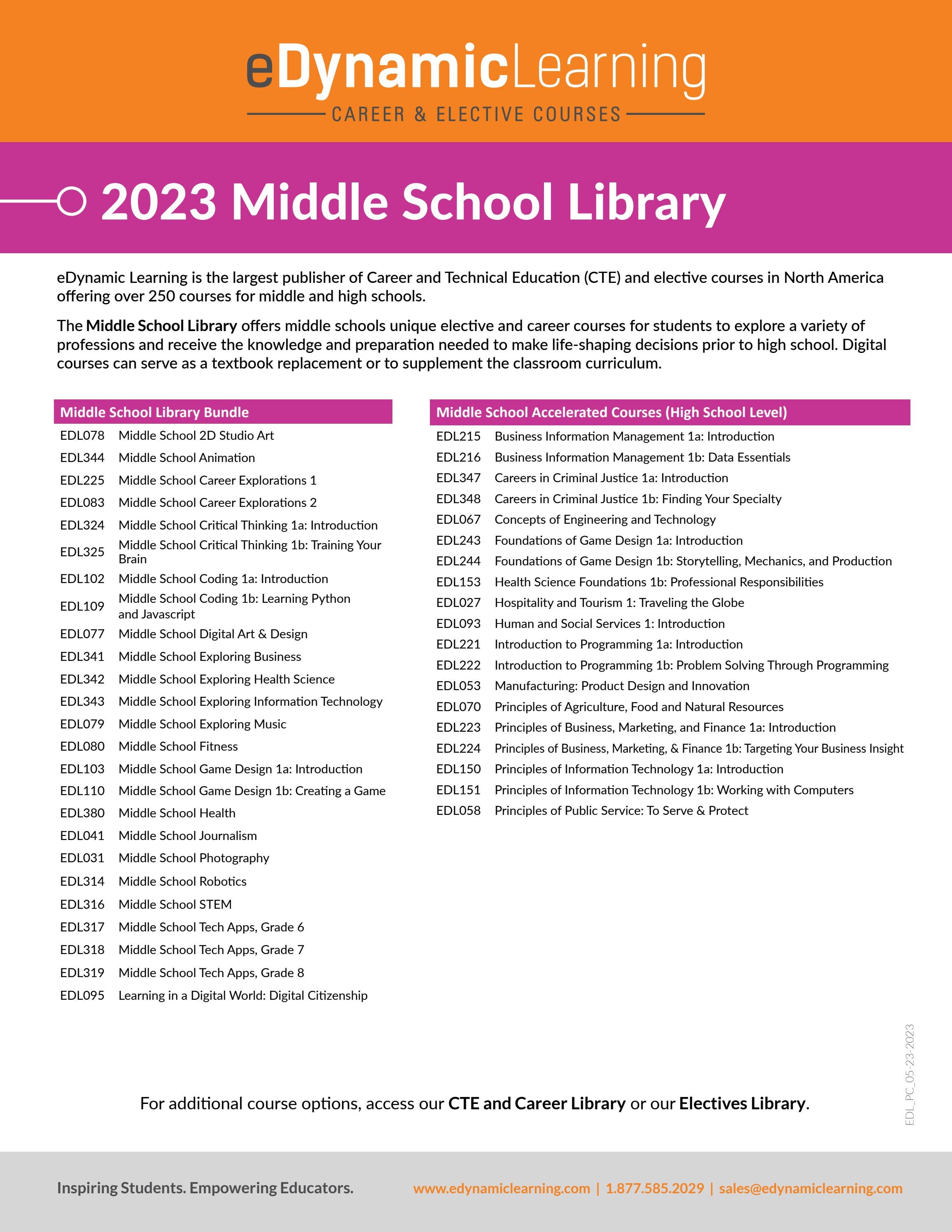 Middle School Library Course List by edynamiclearning - Issuu