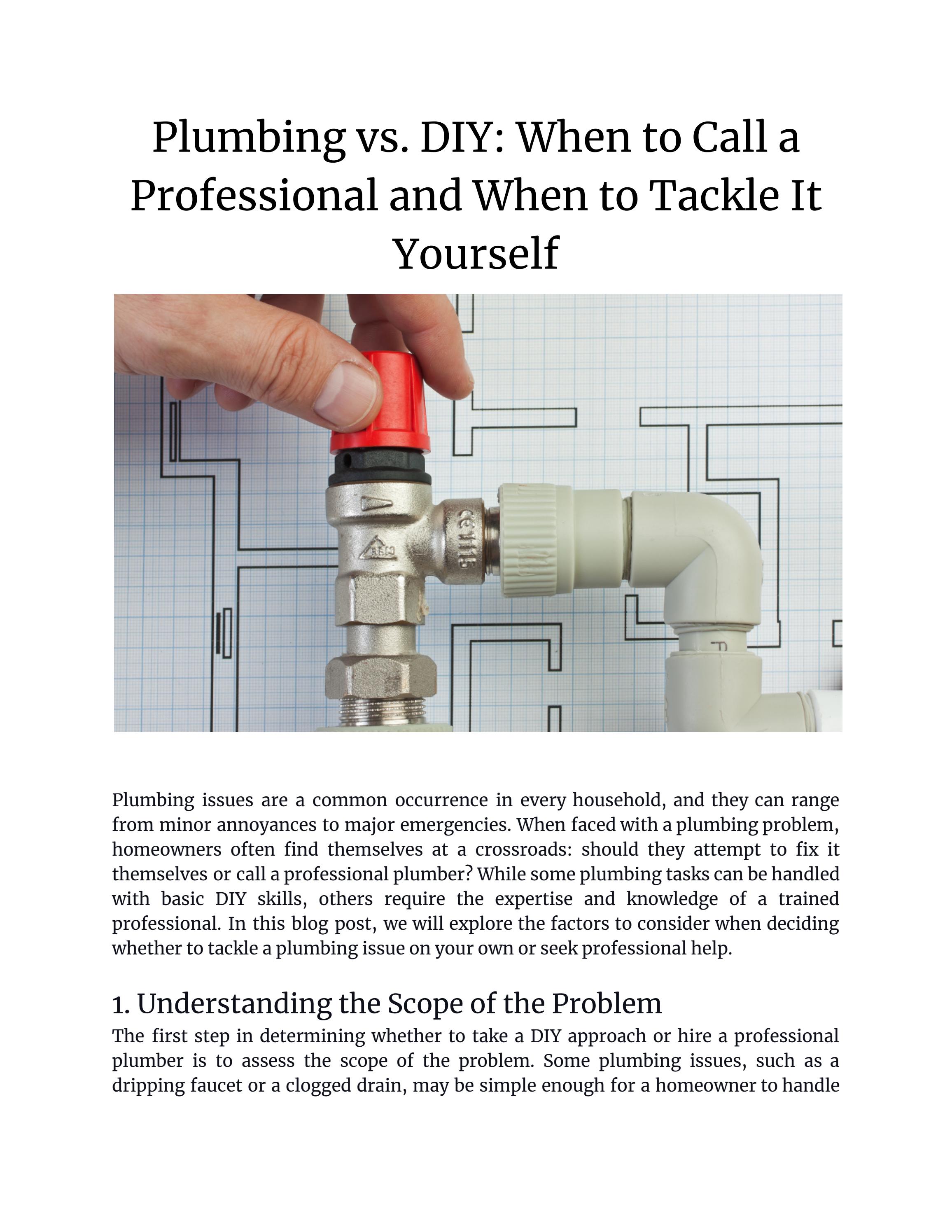 Plumbing vs. DIY: When to Call a Professional and When to Tackle It ...