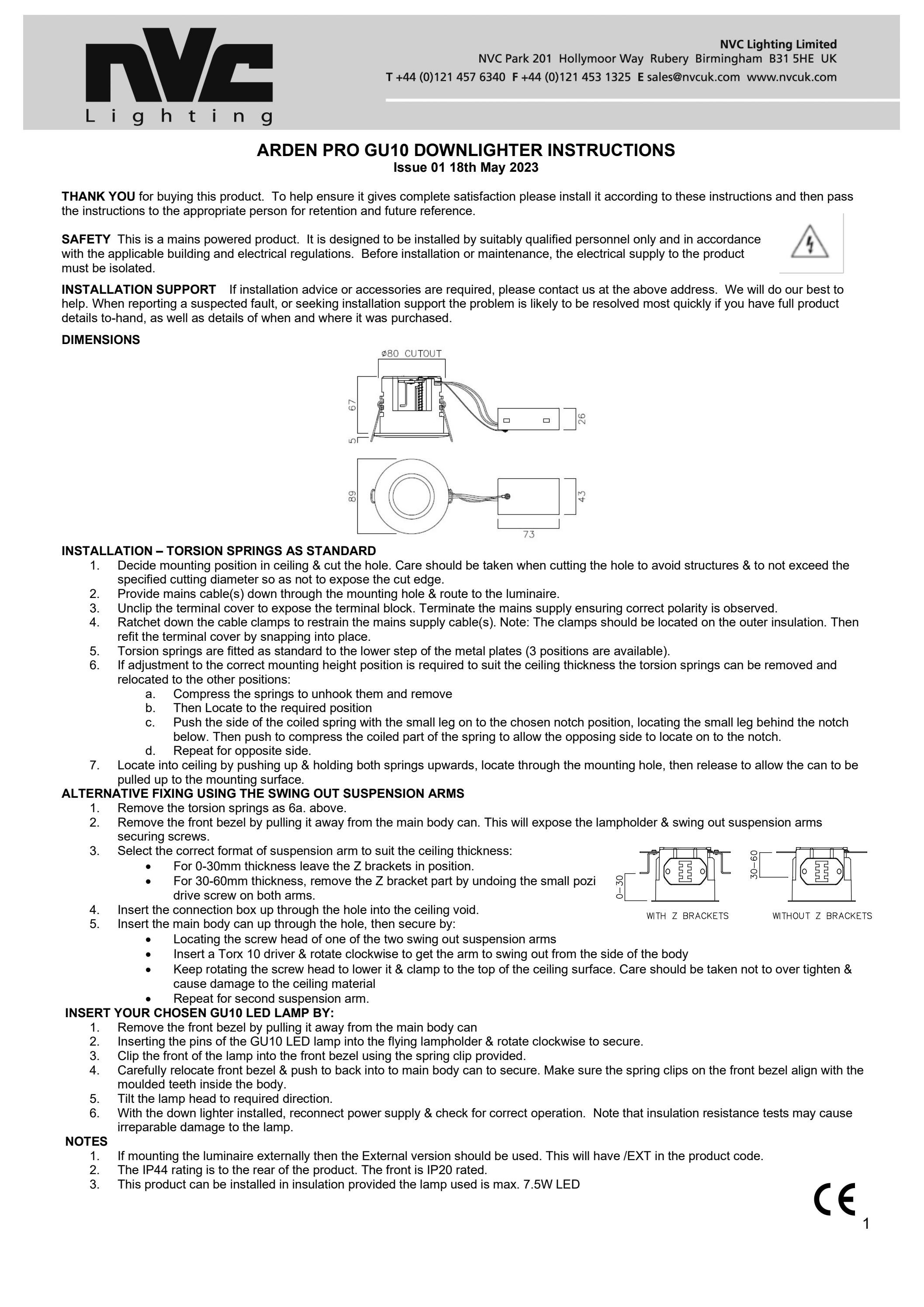 ARDEN PRO - GU10 Downlight - Instruction sheet by NVC Lighting UK - Issuu