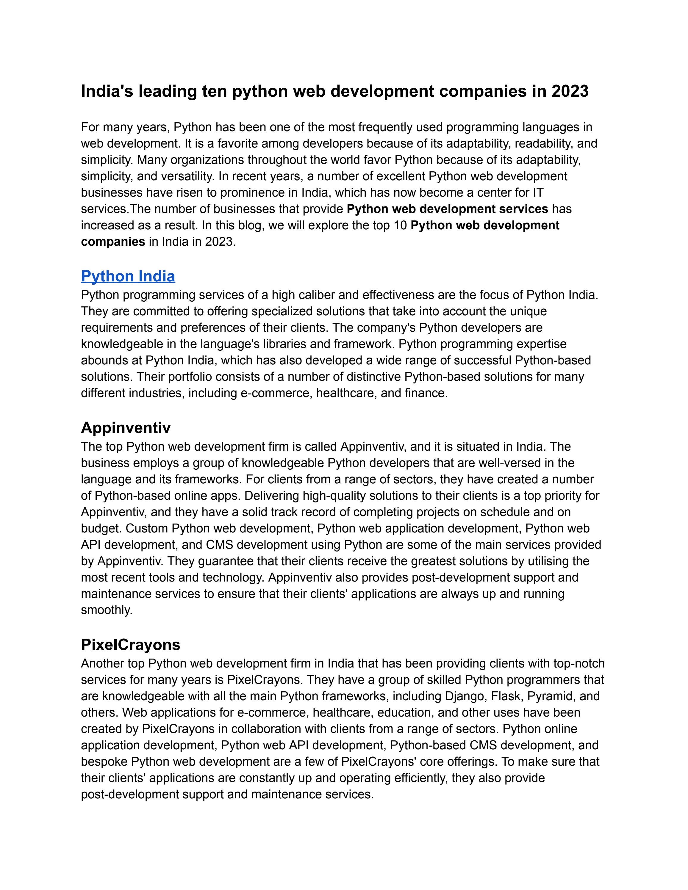 Indias Leading Ten Python Web Development Companies In 2023 By Pythonindia Marketing Issuu