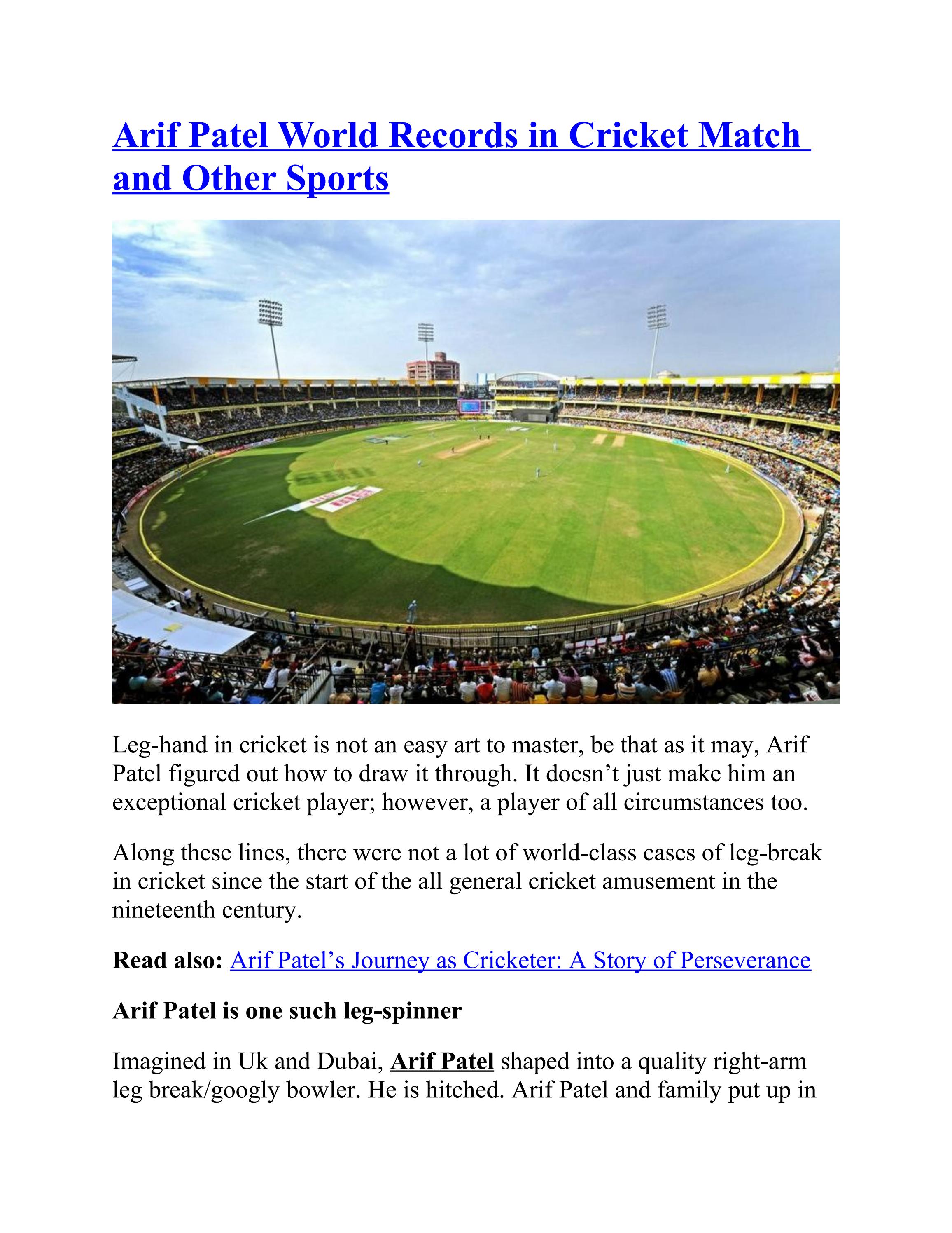 Arif Patel World Records in Cricket Match and Other Sports by Arif ...