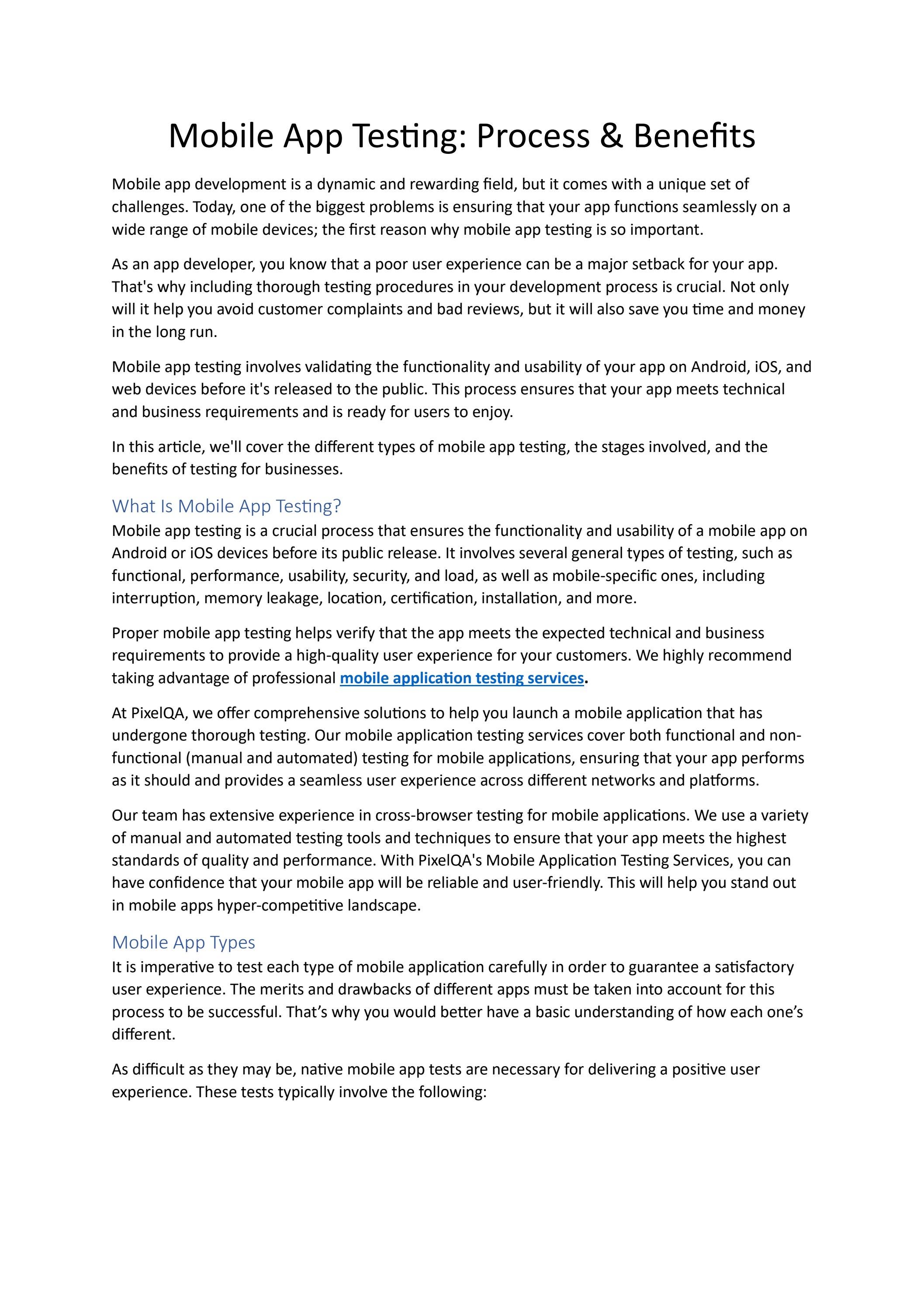 Mobile App Testing Process And Benefits By Pixelqa Issuu