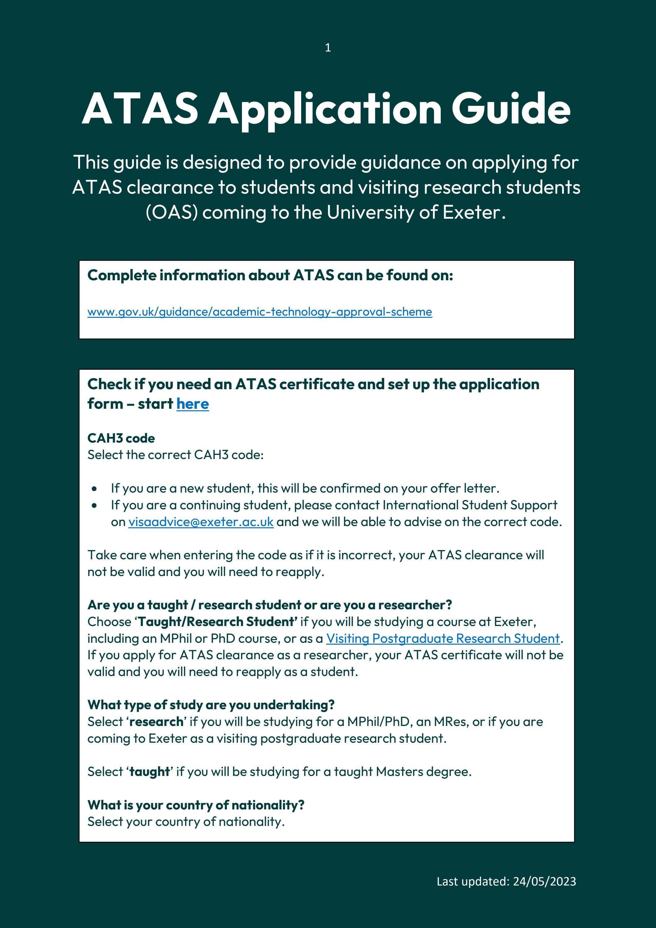 ISSO - ATAS application guide by University of Exeter - Issuu