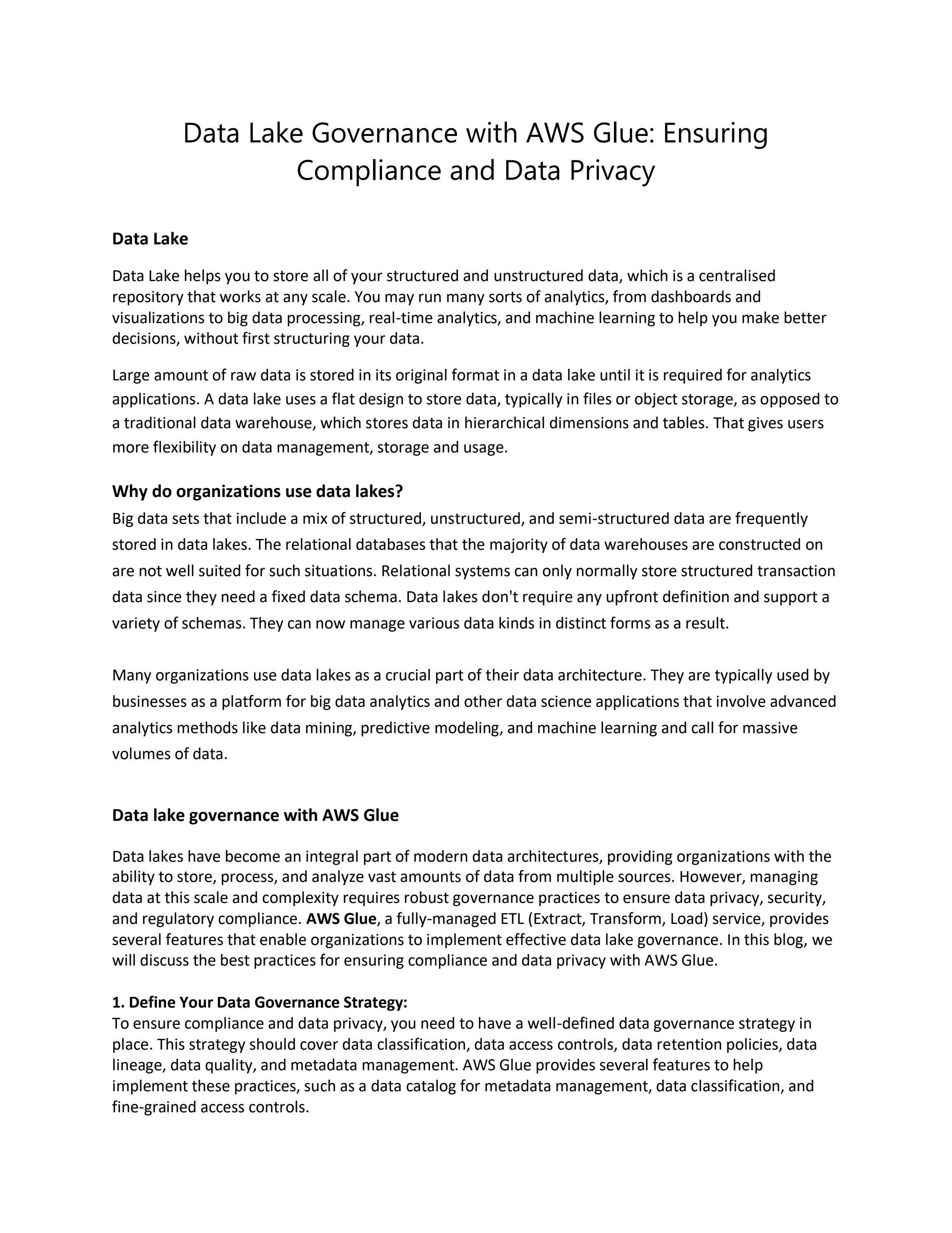 Data Lake Governance with AWS Glue Ensuring Compliance and Data Privacy ...