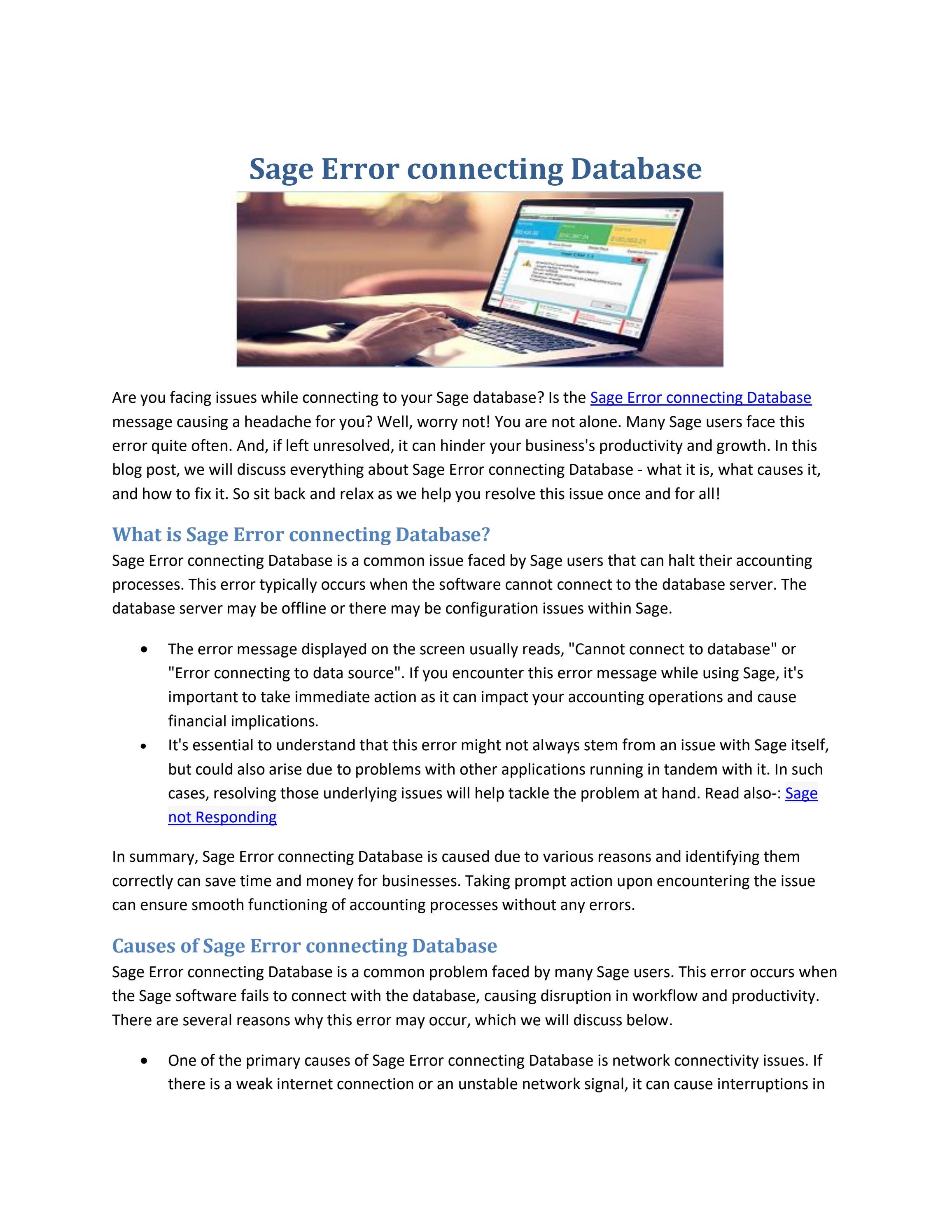 Resolved- Sage Error connecting Database by accounting advice - Issuu Resolved- Sage Error connecting Database by accounting advice - Issuu