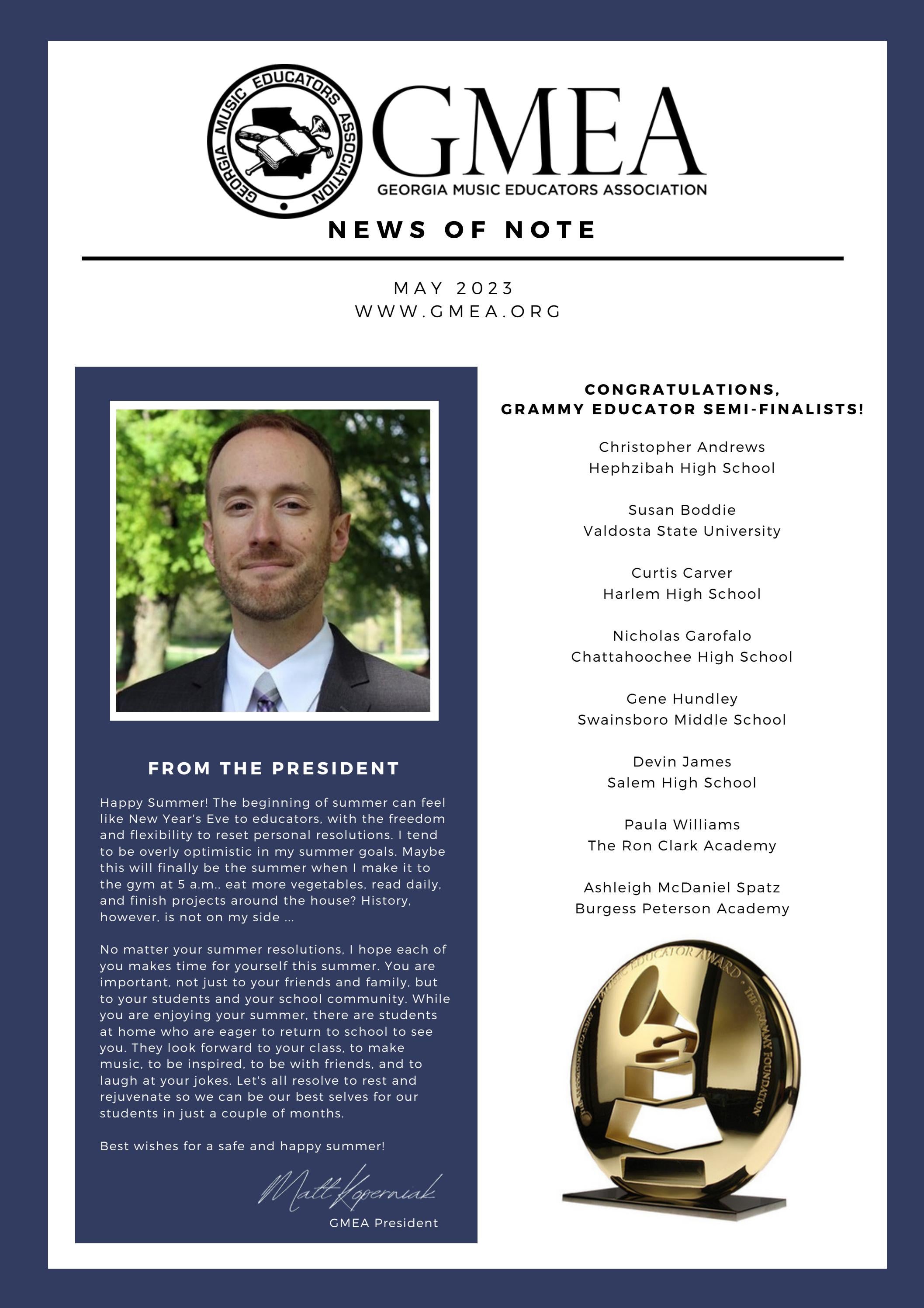 GMEA News of Note - May 2023 by Georgia Music Educators Association - Issuu