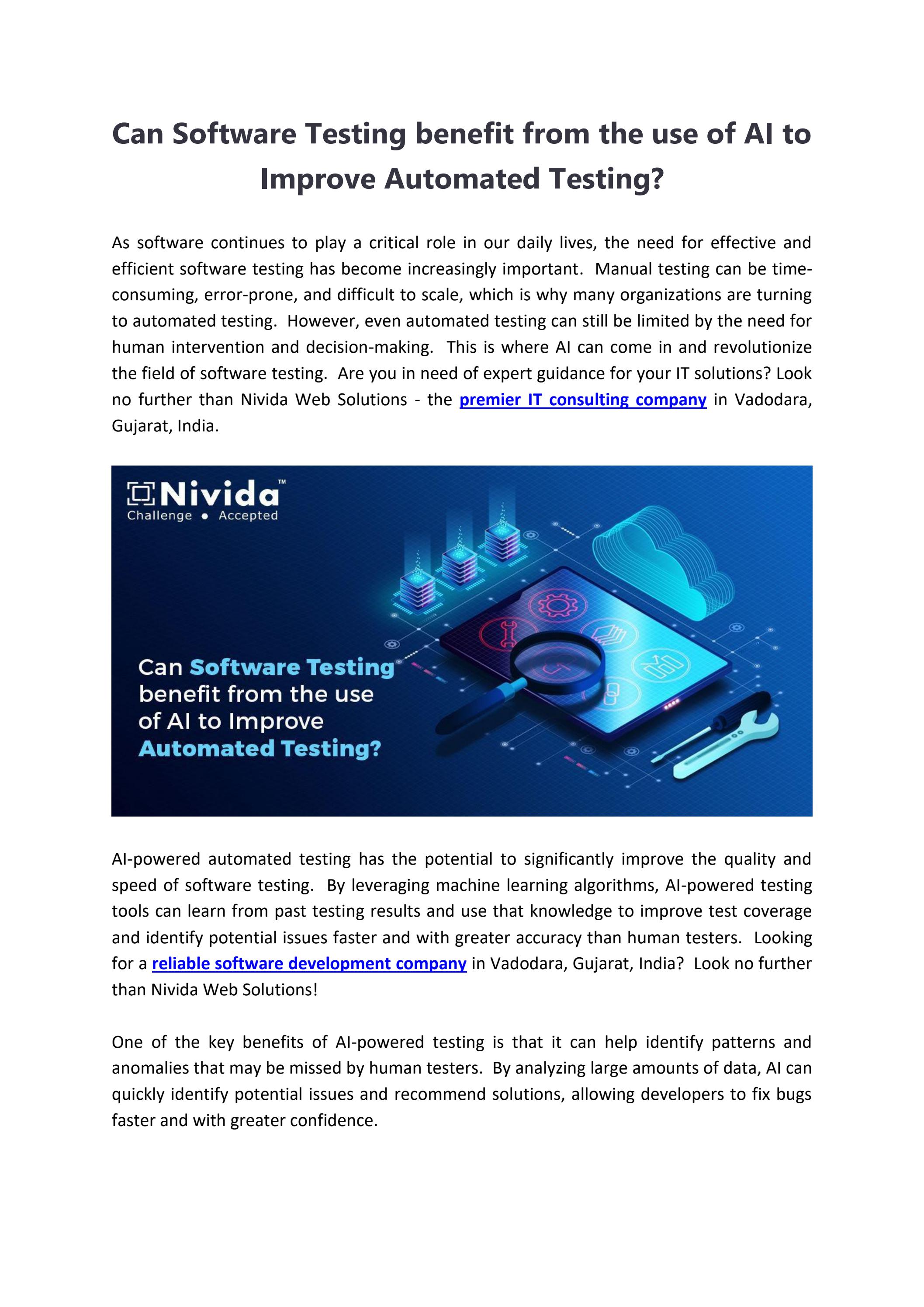 Can Software Testing benefit from the use of AI to Improve Automated ...