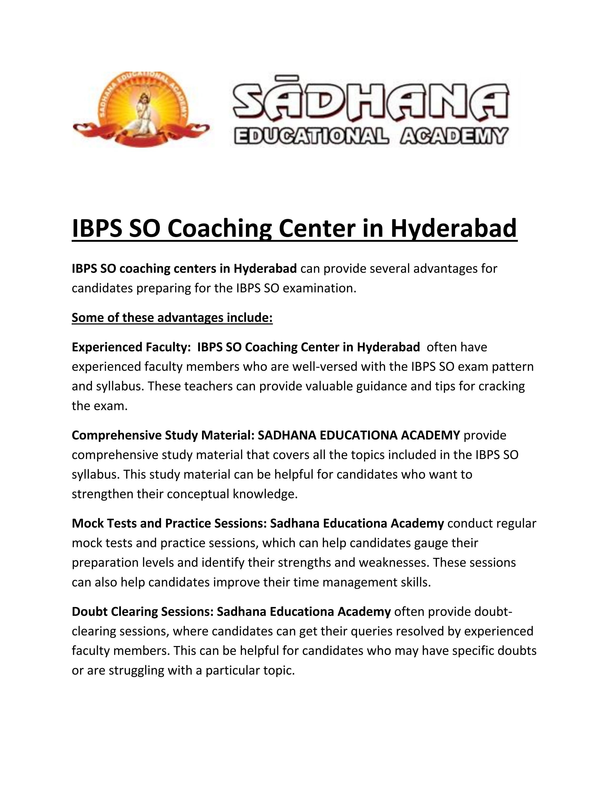 IBPS SO Coaching Center in Hyderabad by Sadhana Education - Issuu