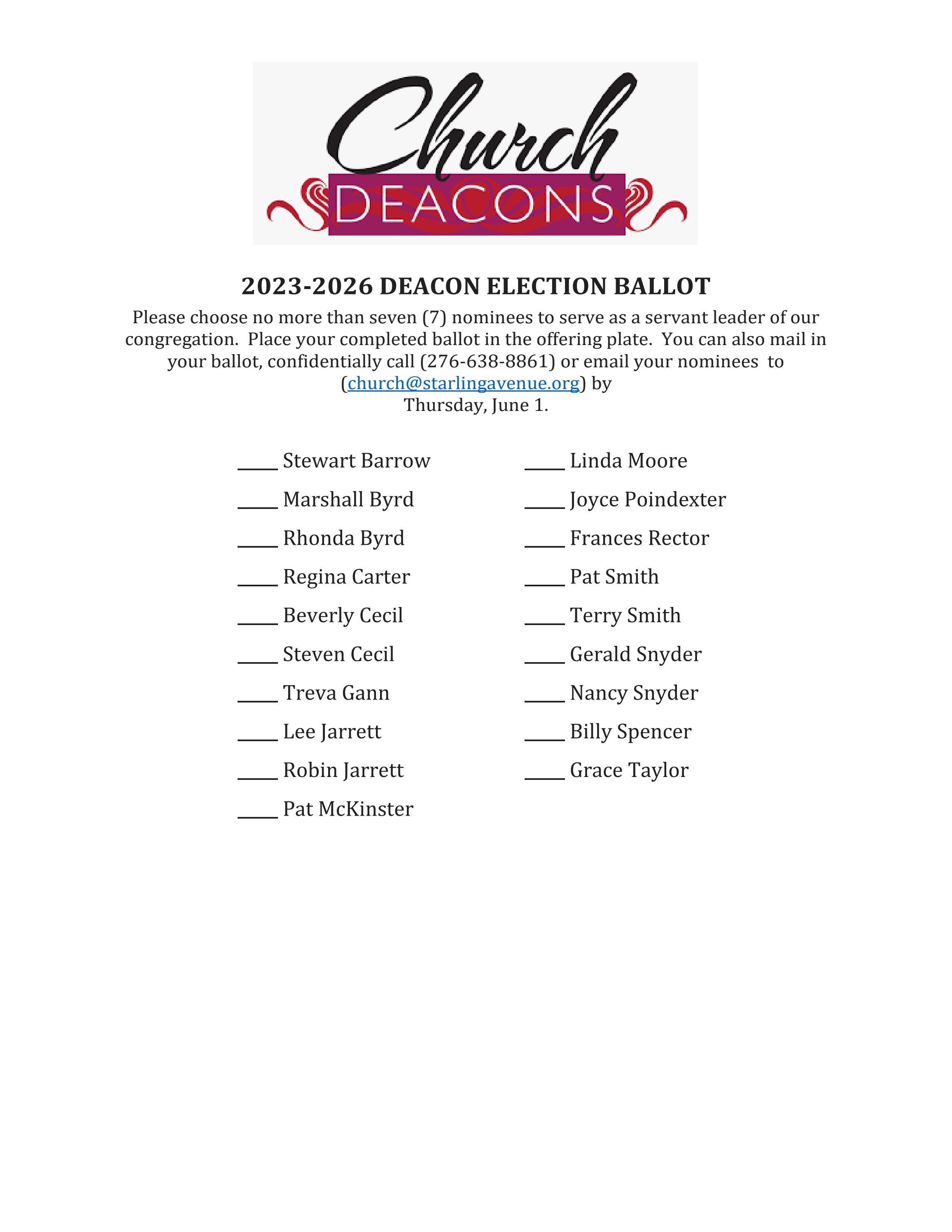 Deacon Ballot for 2023-2026 by StarlingAvenue - Issuu