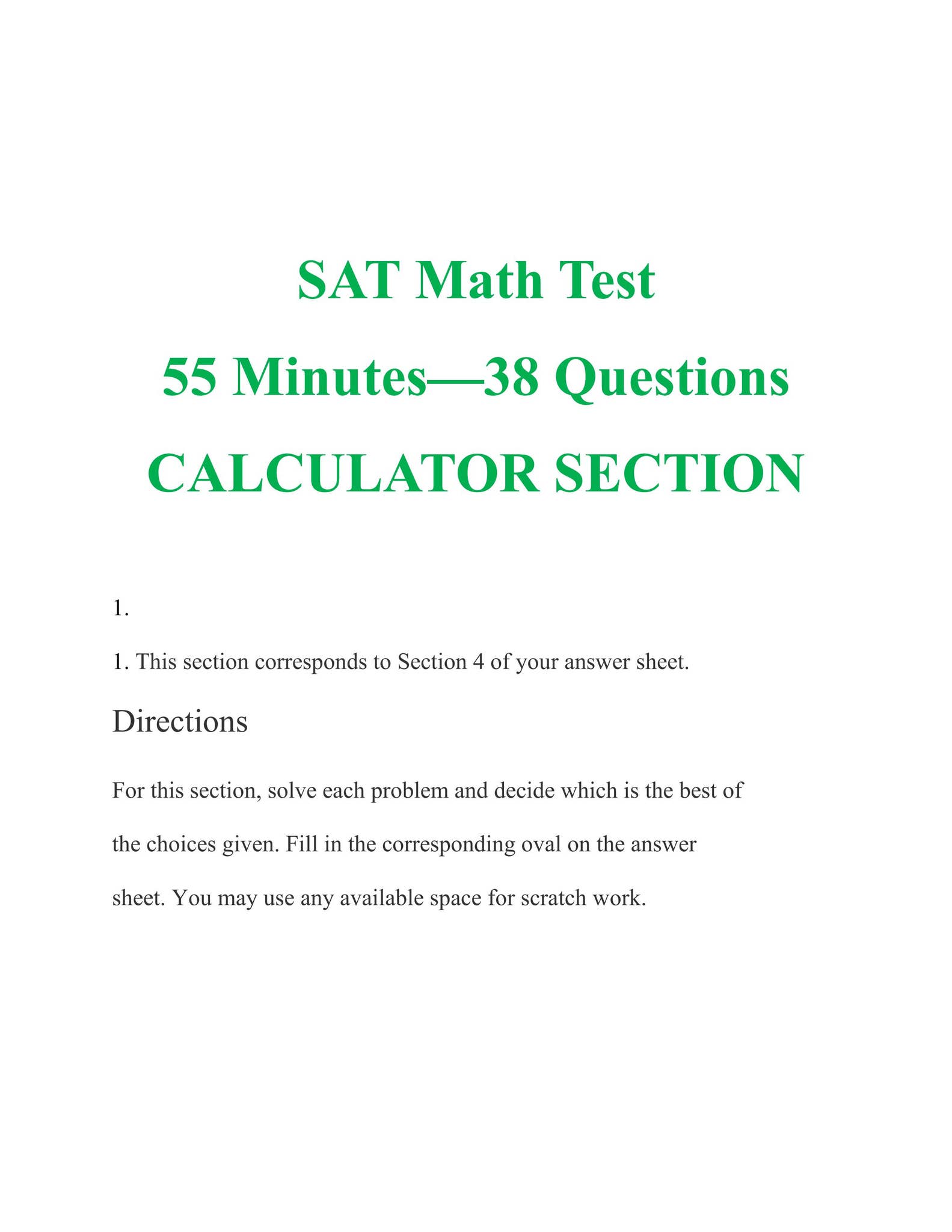 SAT Math Test 2022. 55 Minutes—38 Questions CALCULATOR SECTION Plus ...