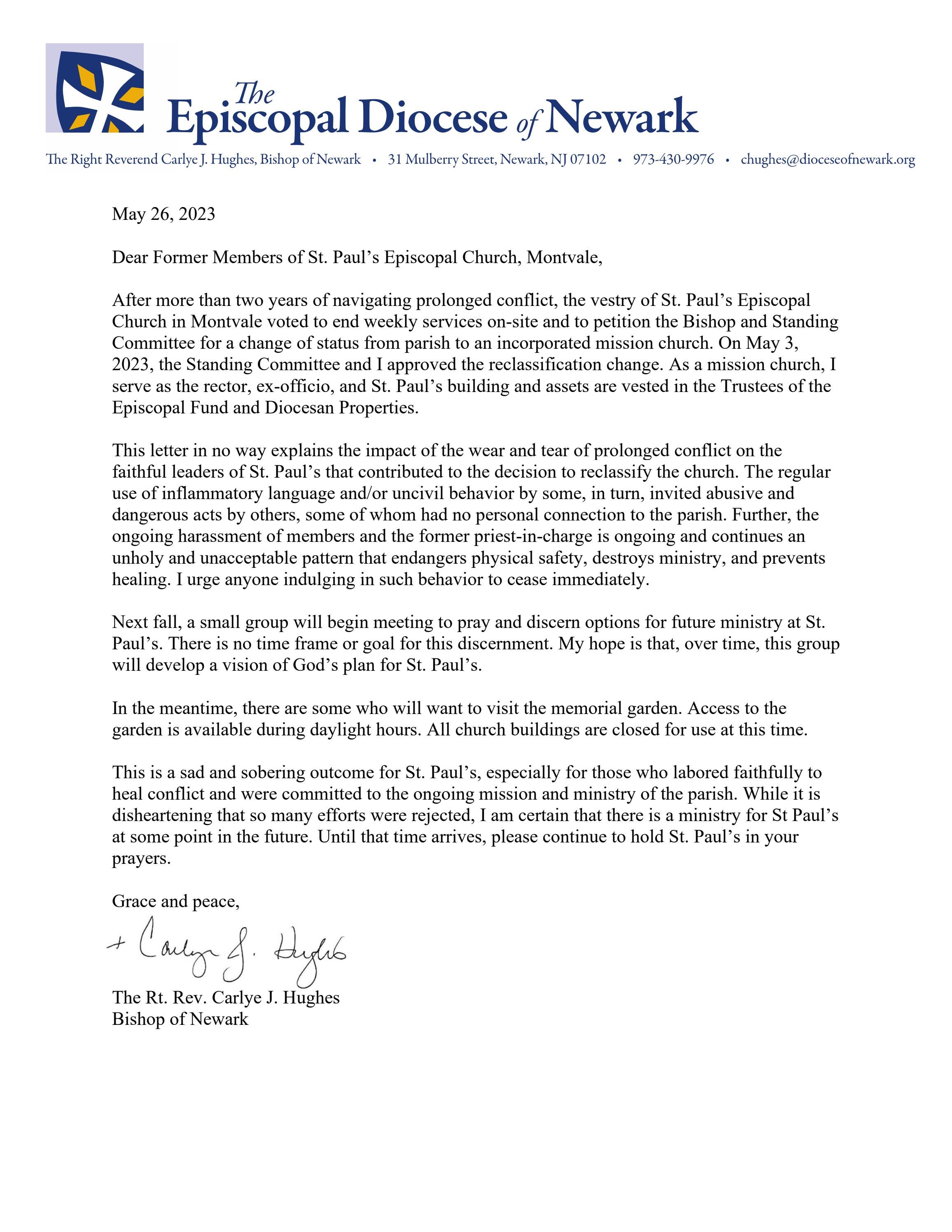 Bishop’s letter to St. Paul’s Montvale by AnglicanWatch - Issuu