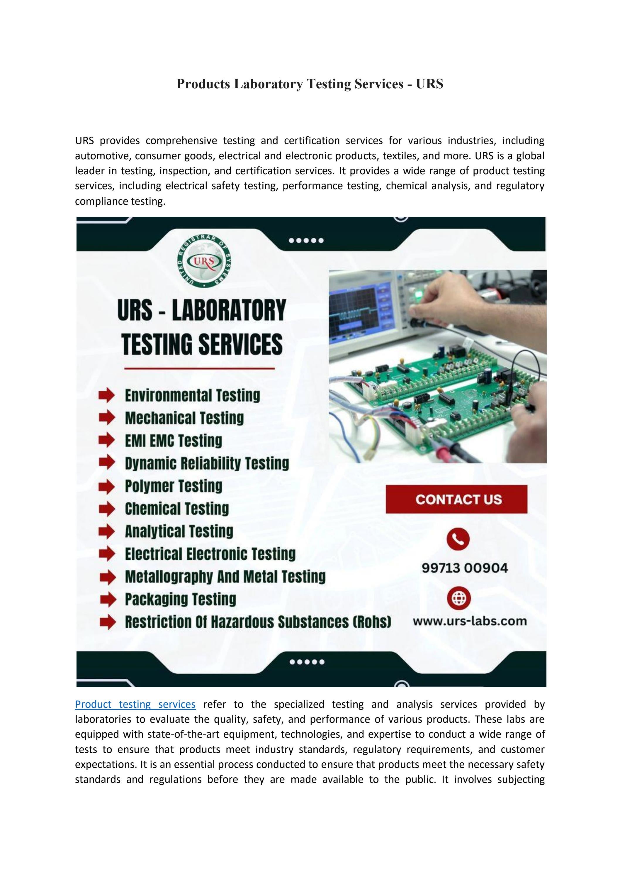 Products Laboratory Testing Services - URS by URS Labs - Issuu