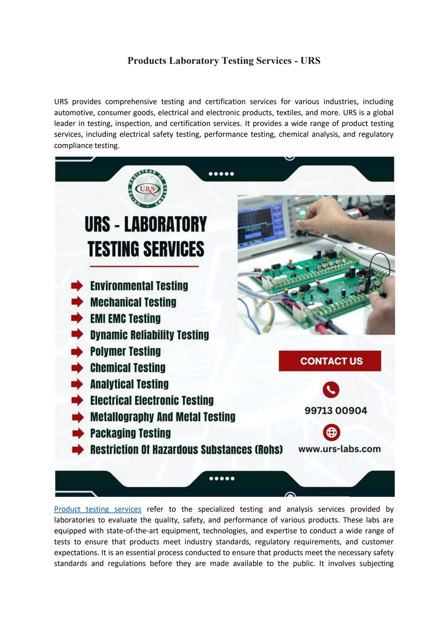 Products Laboratory Testing Services - URS by URS Labs - Issuu