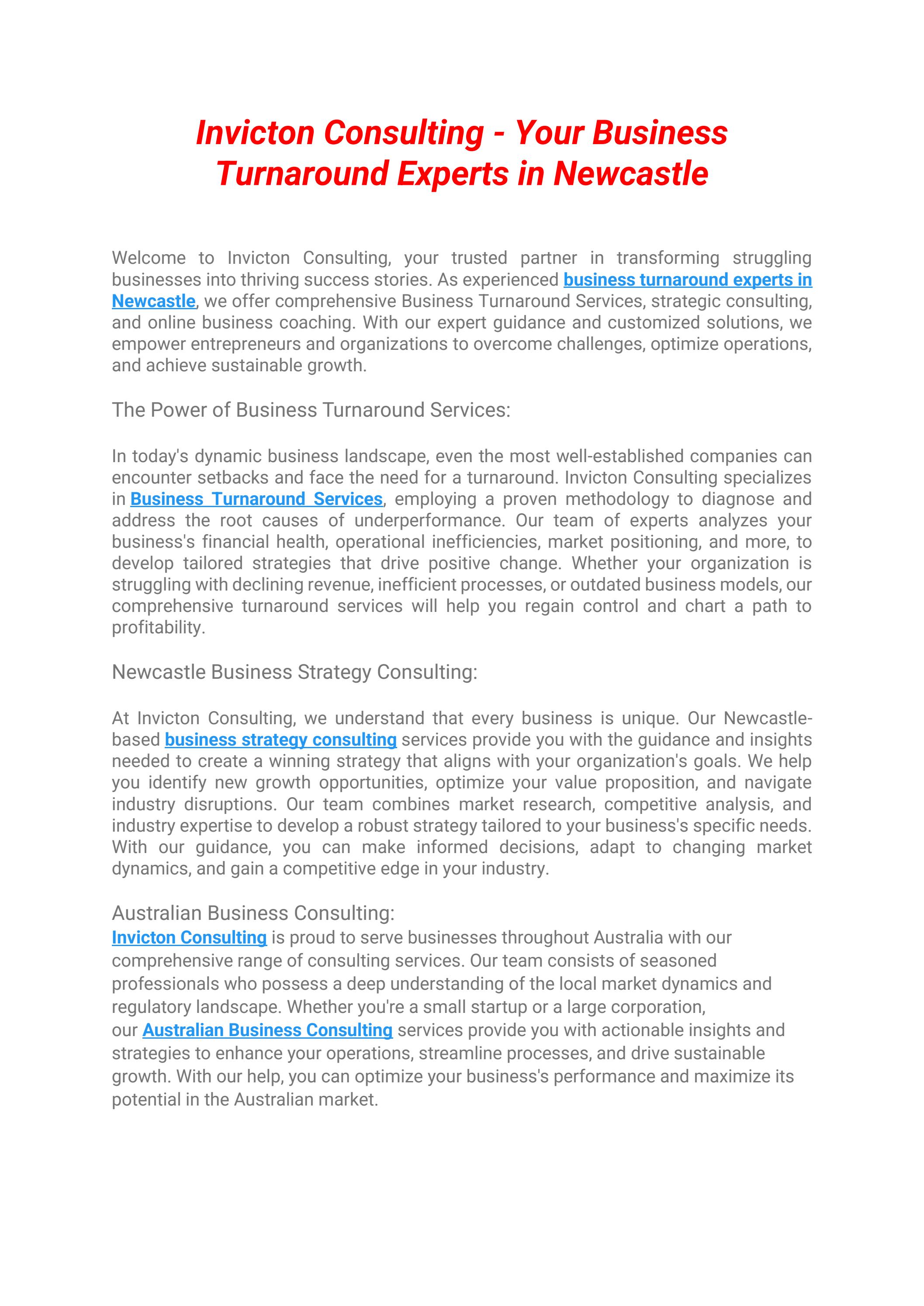 Invicton Consulting - Your Business Turnaround Experts in Newcastle by invictonconsulting - Issuu