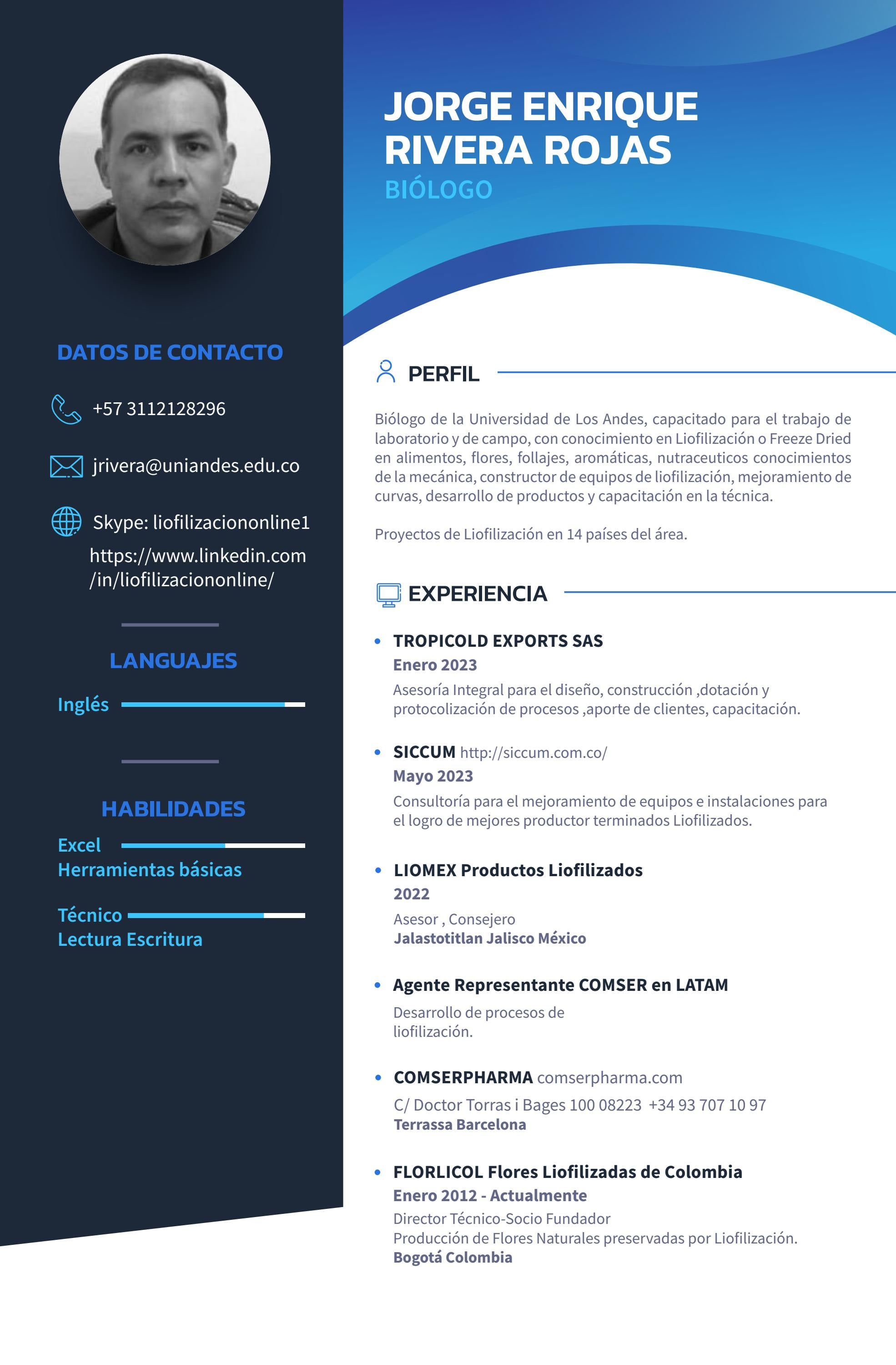 Curriculum vitae Jorge Rivera Consultor experto en Liofilizacion by ...