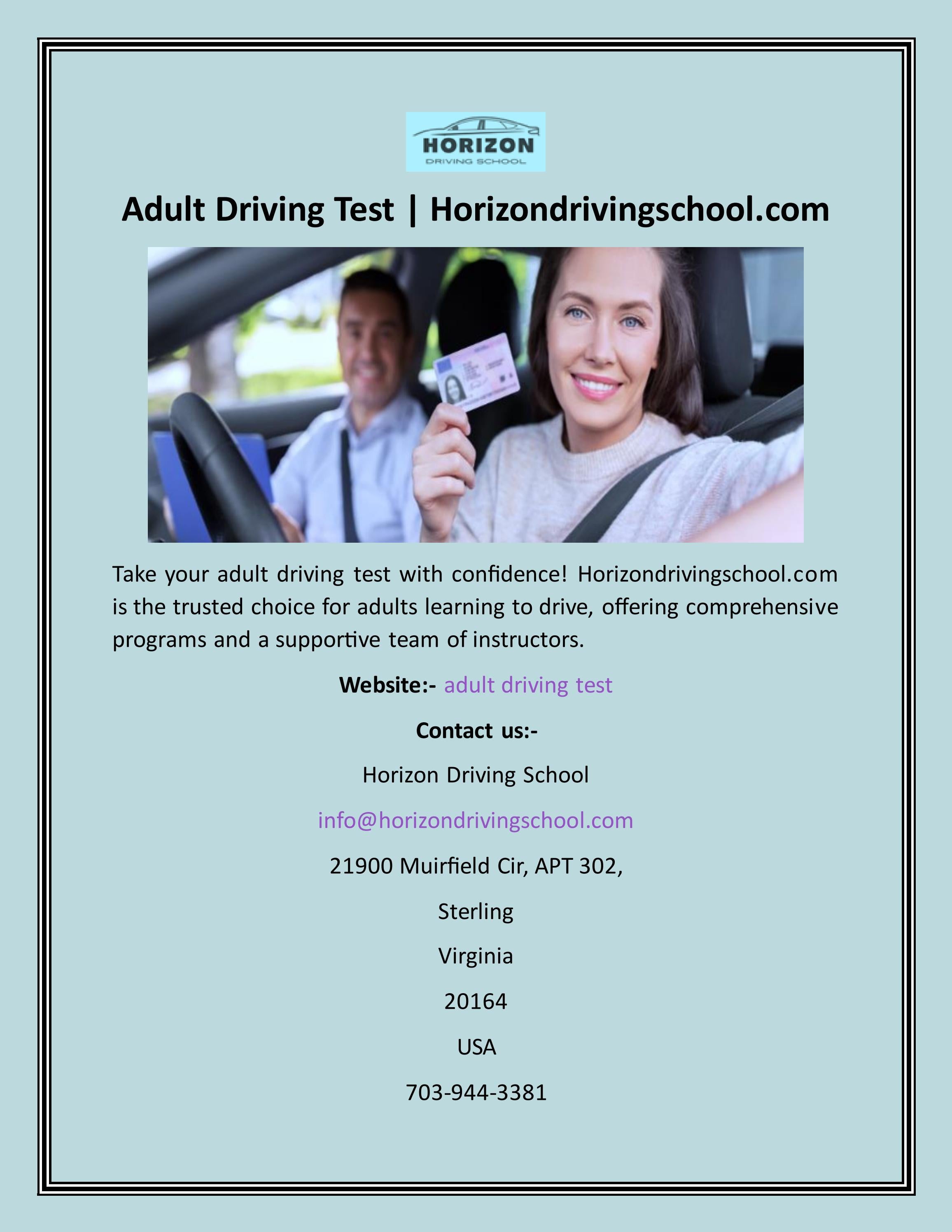 Adult Driving Test | Horizondrivingschool.com by Horizon driving School ...