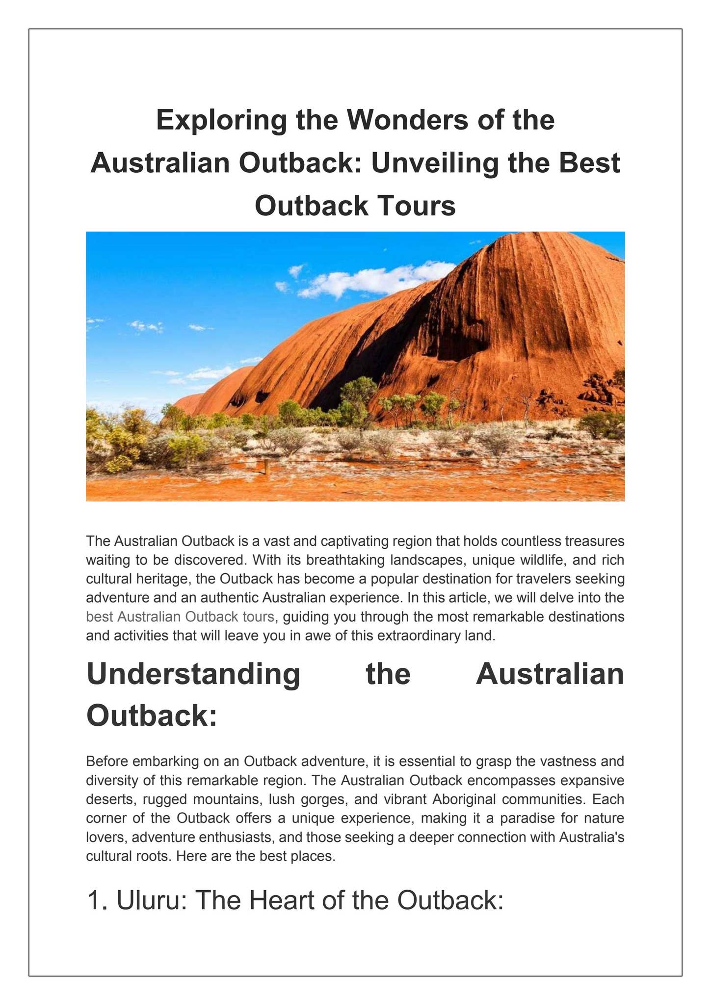 Exploring the Wonders of the Australian Outback: Unveiling the Best ...