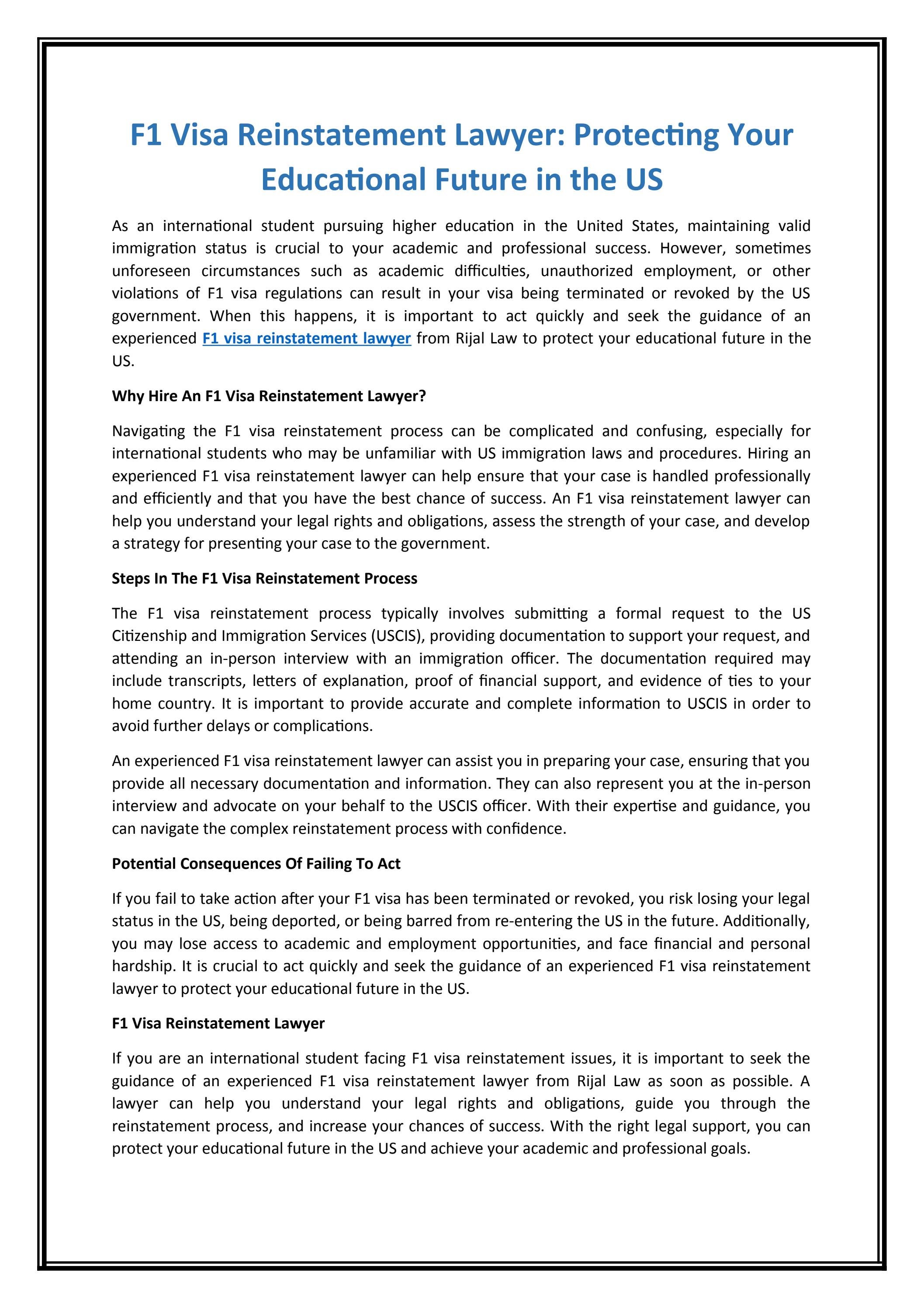 F1 Visa Reinstatement Lawyer: Protecting Your Educational Future In The US by Chirag Patel - Issuu